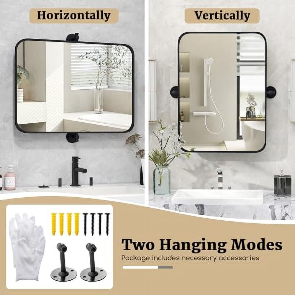 CHARMAID Pivot Mirror for Bathroom - 30'' x 22'' Tilt Beveled Vanity ...