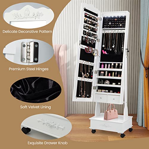 CHARMAID Rolling Jewelry Armoire with Full Length Mirror, Lockable ...