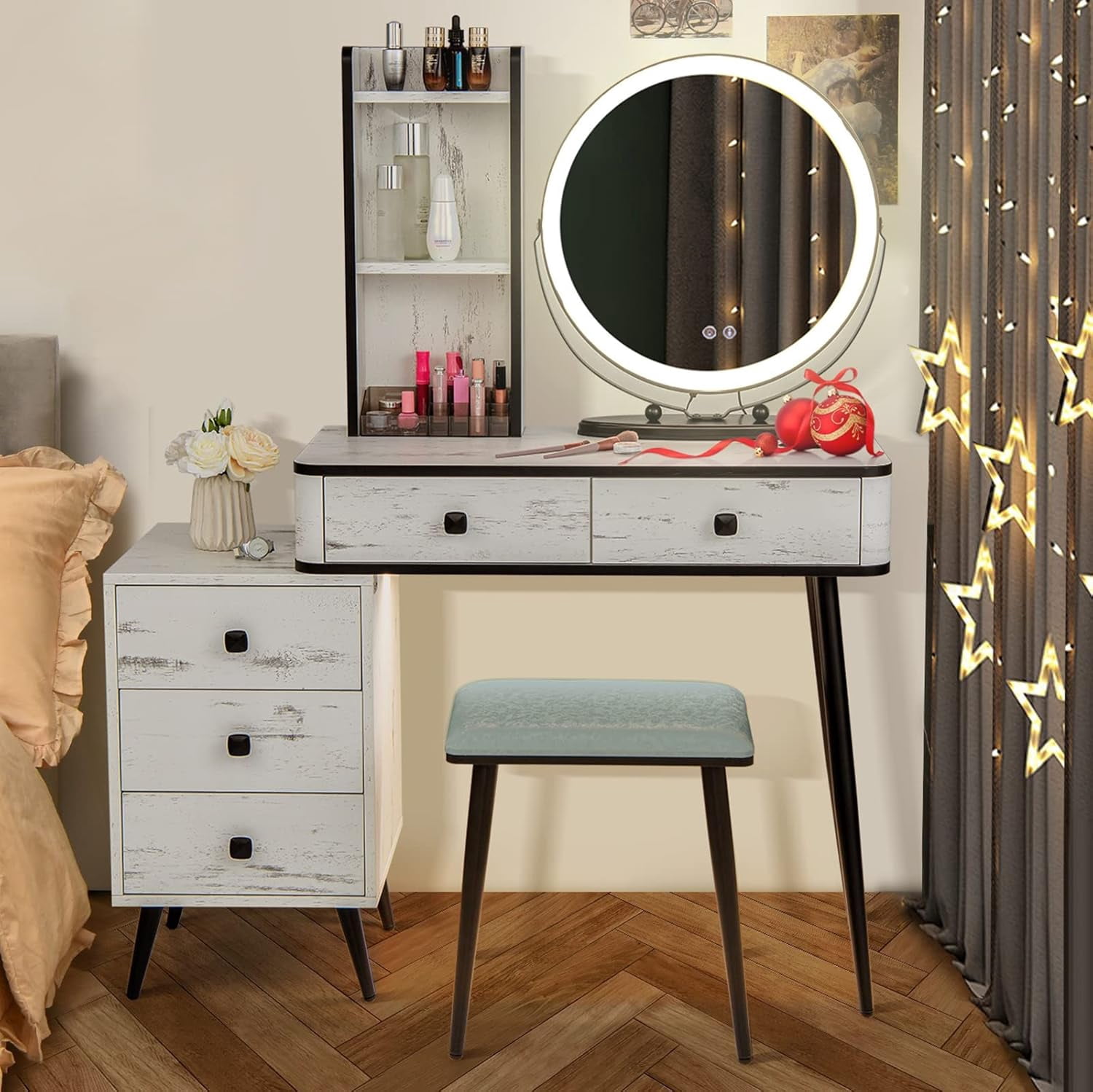 CHARMAID Vanity Makeup Table with Lighted Mirror, 3-Color Dimmable ...