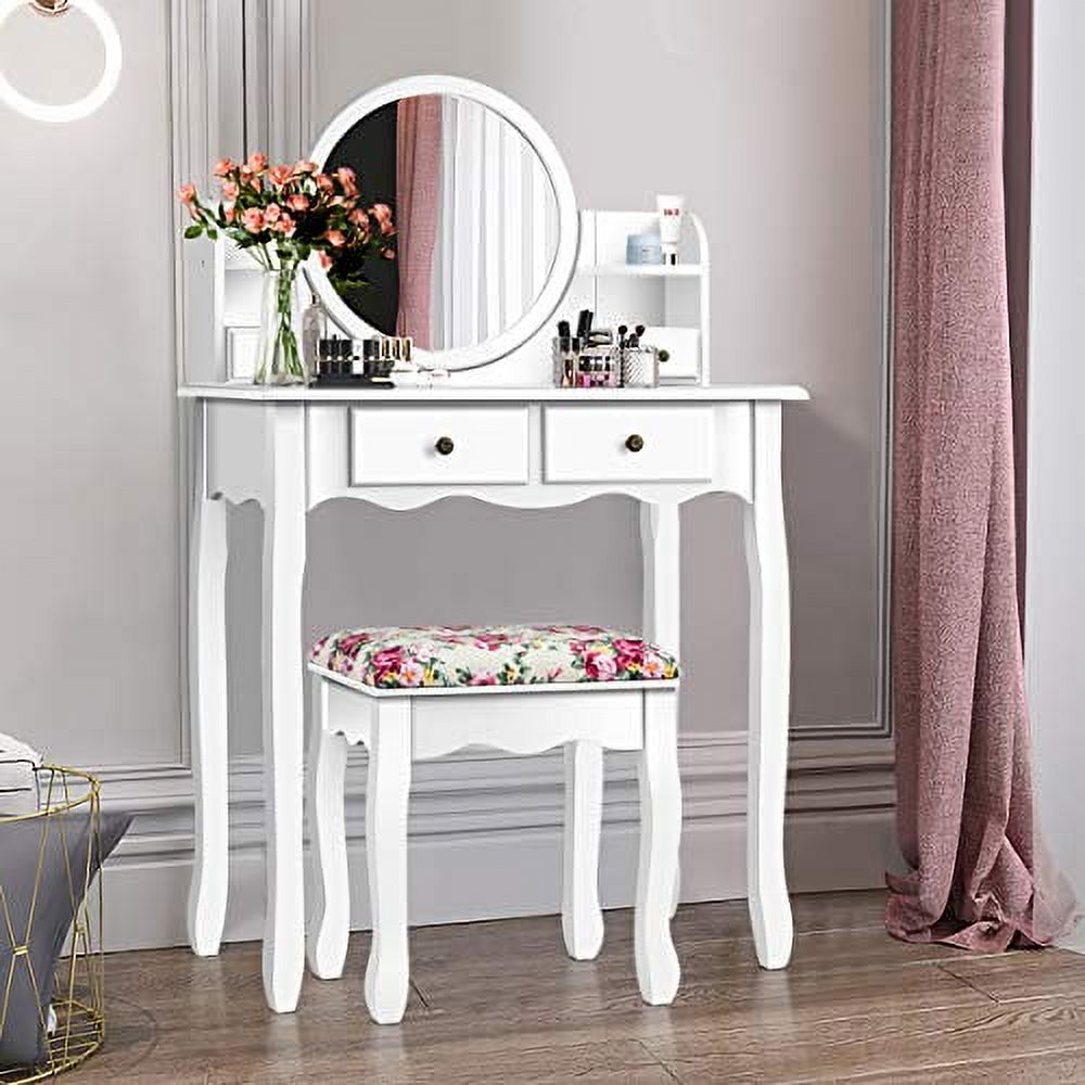 CHARMAID Vanity Set with 4 Storage Shelves and 4 Drawers, Makeup Table ...