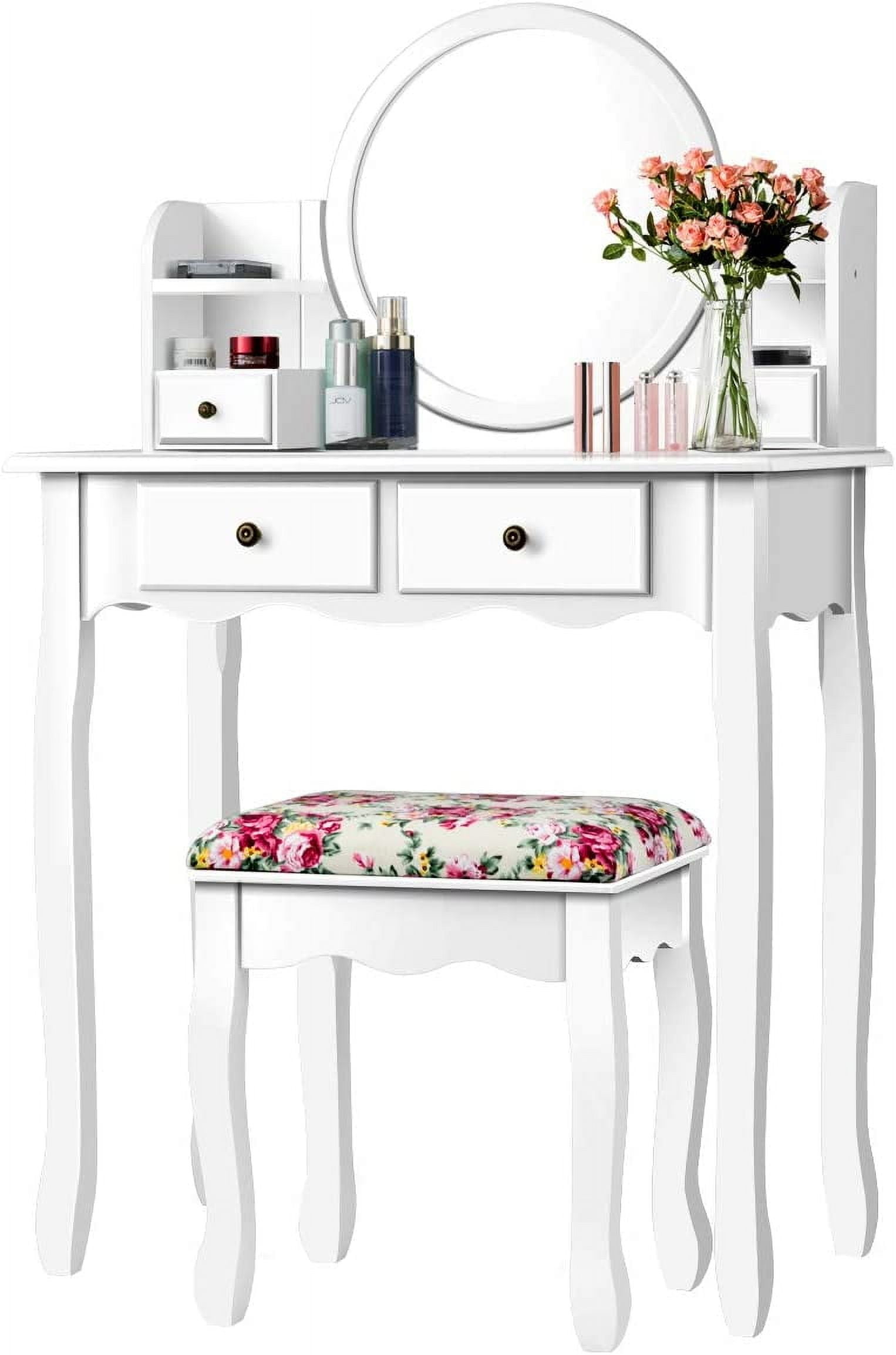 CHARMAID Vanity Set with 4 Storage Shelves and 4 Drawers, Makeup Table ...