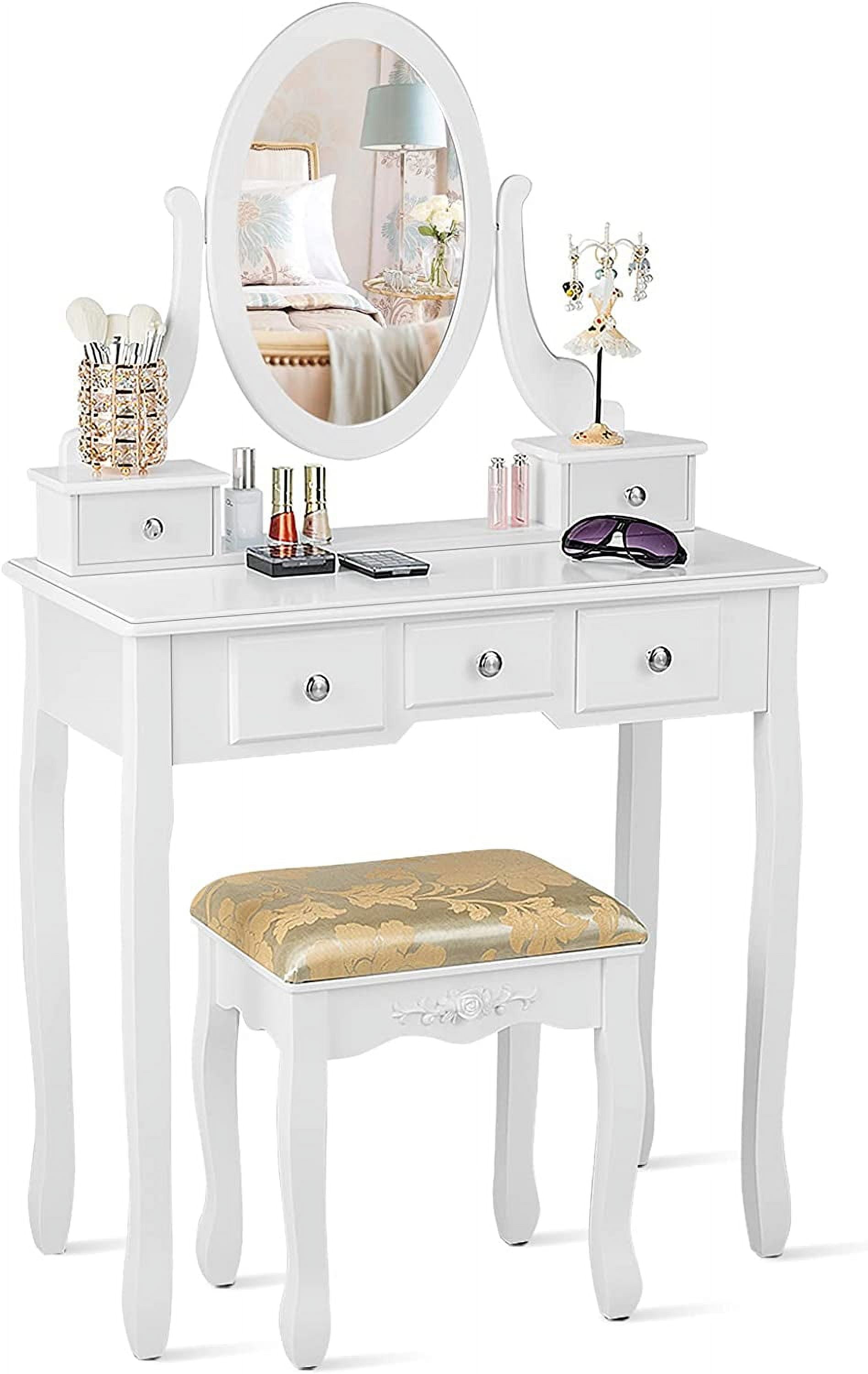CHARMAID Vanity Table Set with Rotatable Oval Mirror, Bedroom Makeup ...