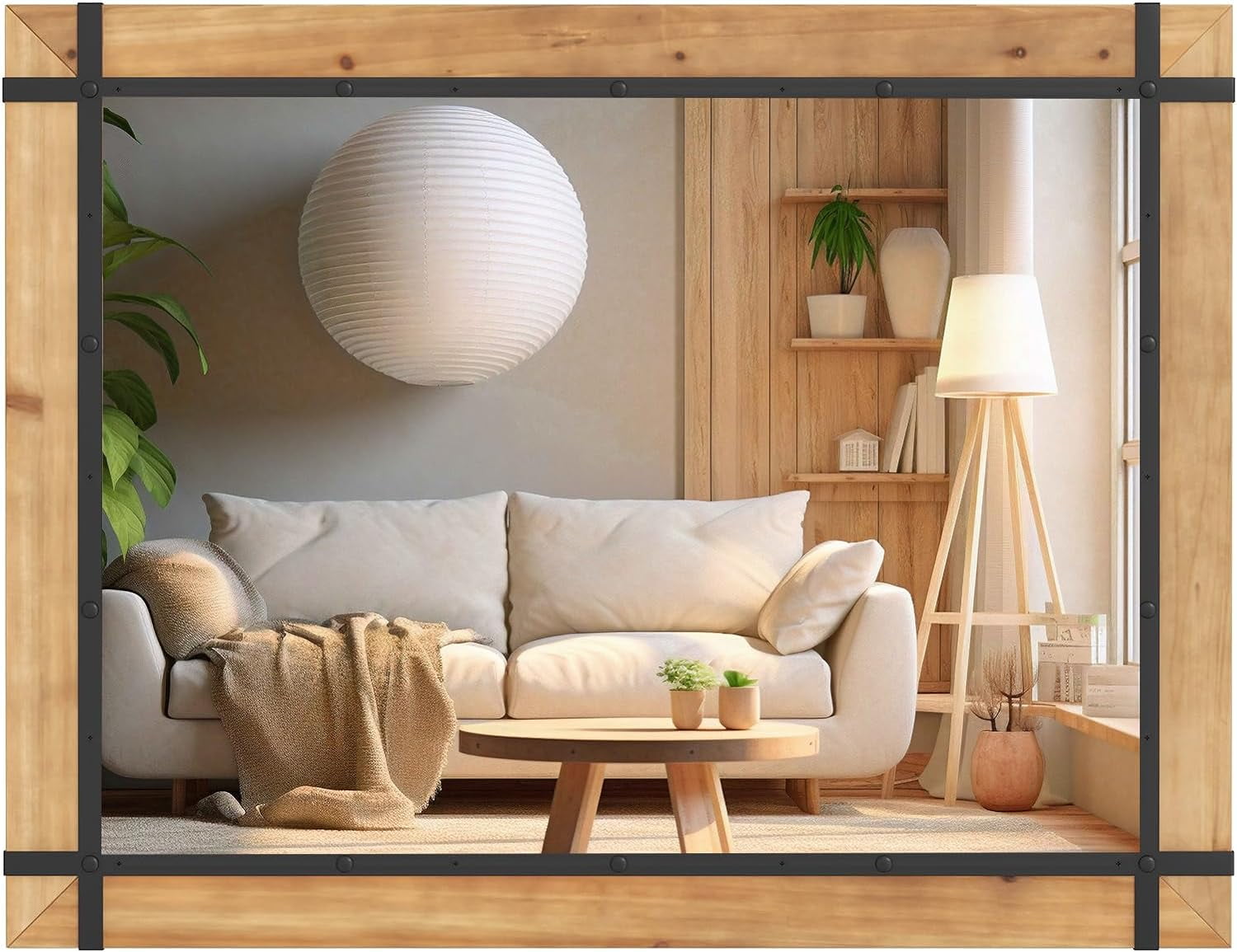 CHARMAID Wall Mirror, 40'' x 30'' Farmhouse Vanity Mirror, Solid Wood ...