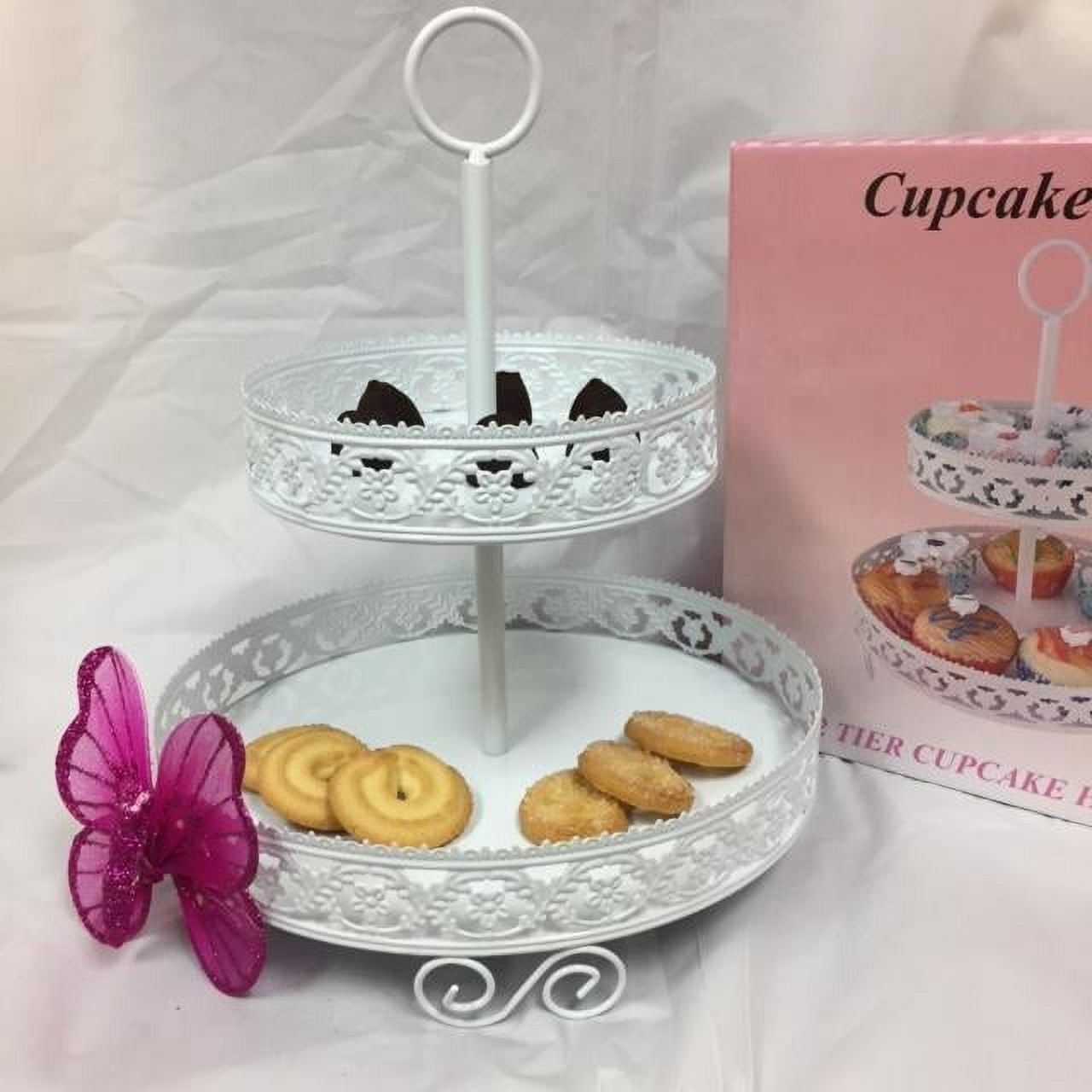 CHARMED 2 LAYERS VINTAGE DESSERT SWEET STAND HOLDER WHITE COLOR 9.5 ...