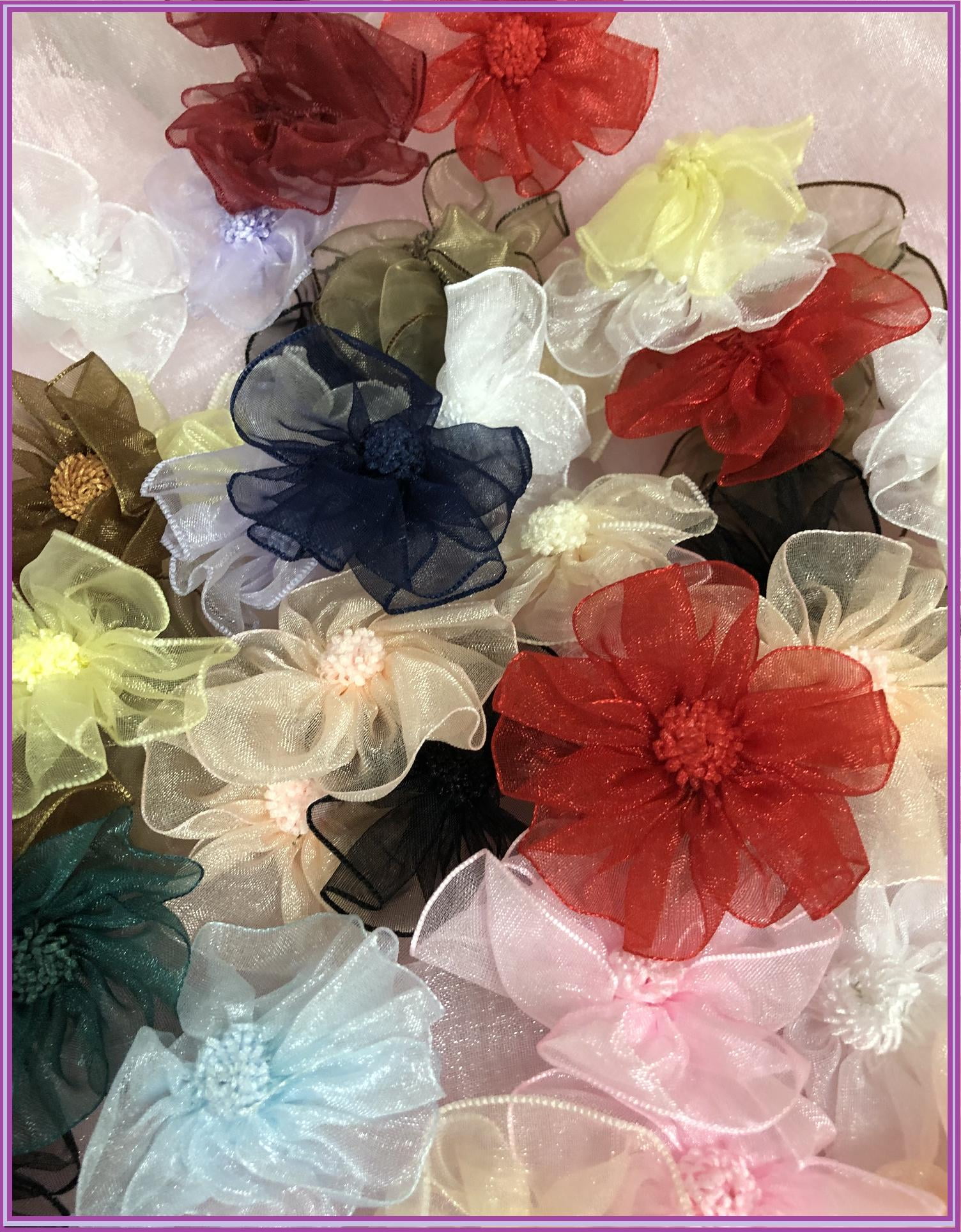 CHARMED 2" Organza Flowers w/ Daisy rose in the Center Appliques Craft ...