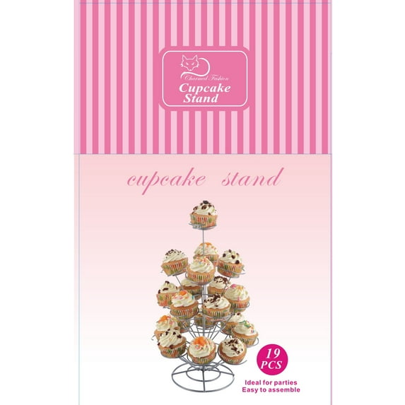 CHARMED SPIRAL CUPCAKE STAND SILVER METAL COATED HOLDS 19 CUPCAKE ...