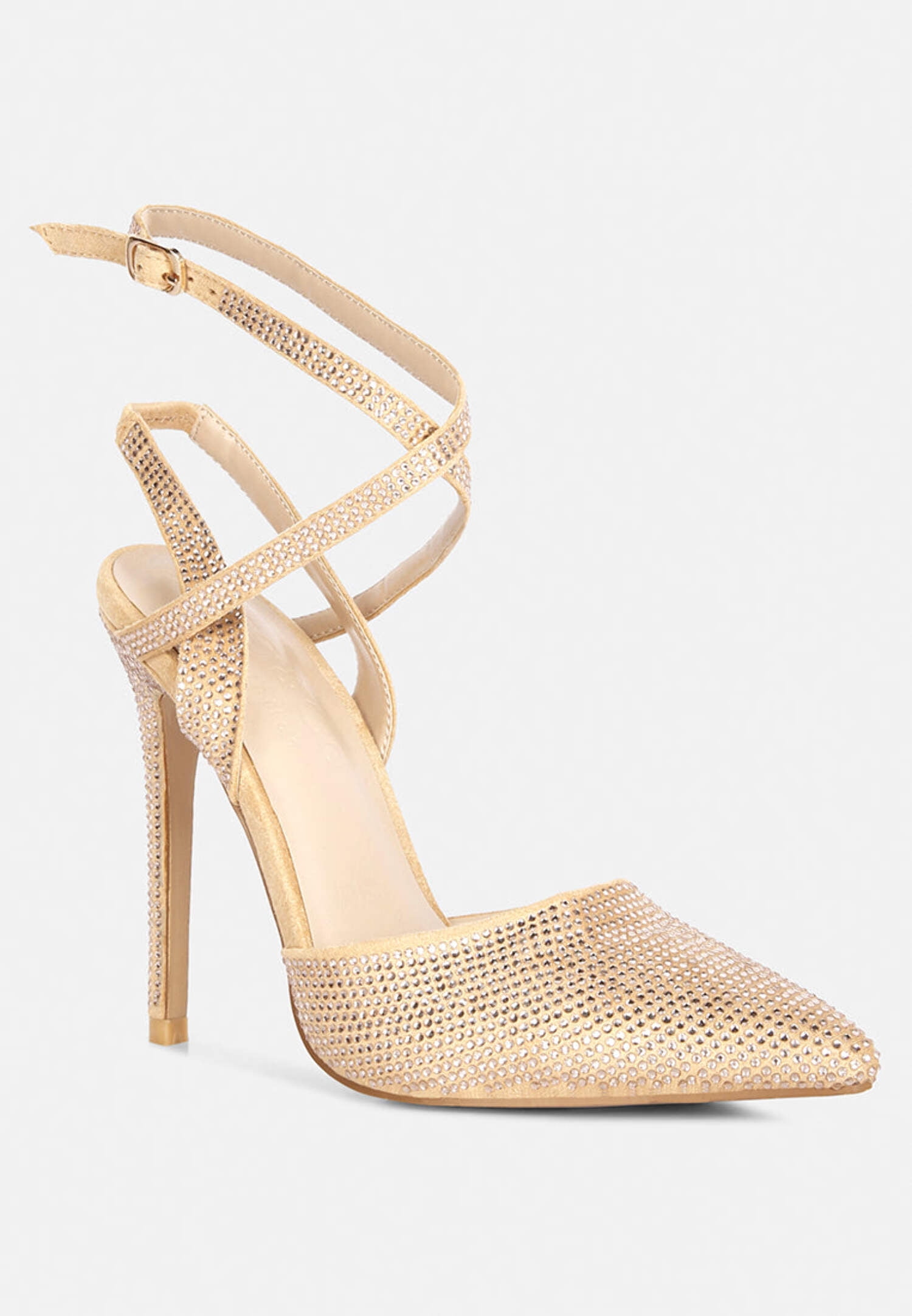 CHARMER Rhinestone Embellished Stiletto Sandals in Champagne - Walmart.com