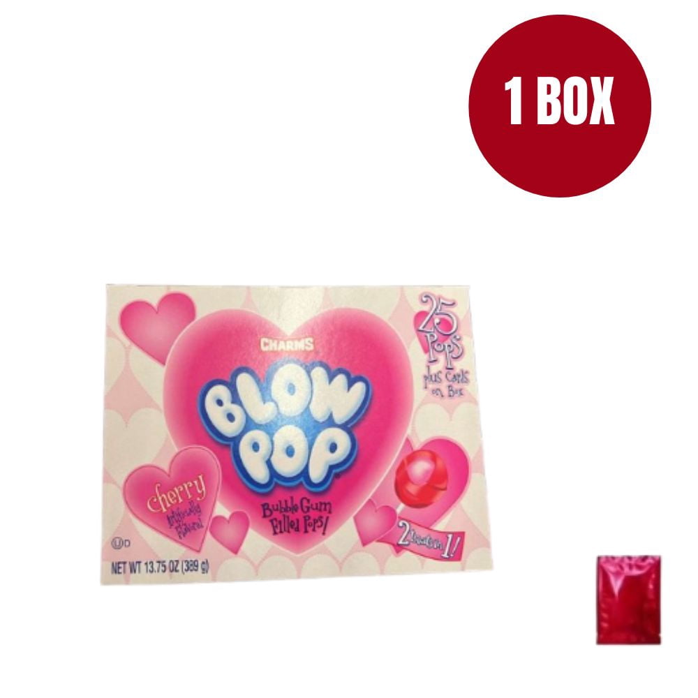 CHARMS Blow Pop Bubble Gum Filled Lollipops, 25 Pops with Bonus Cards ...
