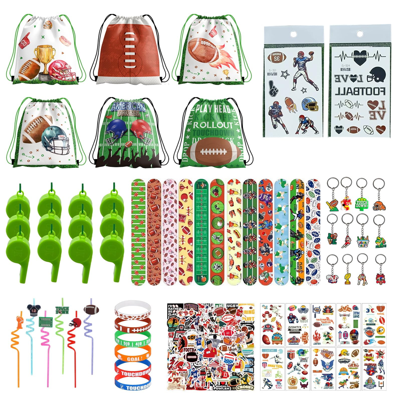 CHAROUP 194 Pcs Football KEF16 Party Favors with Bags Silicone Bracelet ...