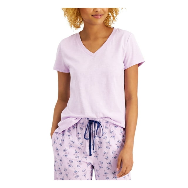 CHARTER CLUB Intimates Purple Cotton Blend V-Neck Sleep Shirt Pajama ...