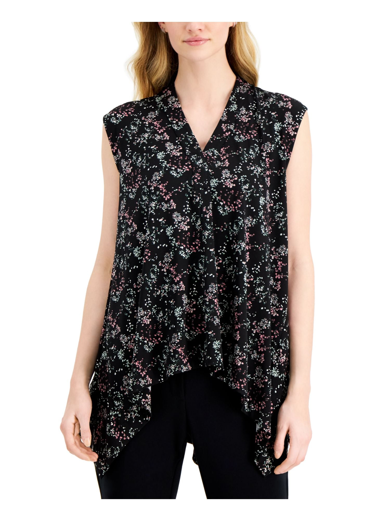 ALFANI Womens Black Sleeveless V Neck Handkerchief Top M - Walmart.com