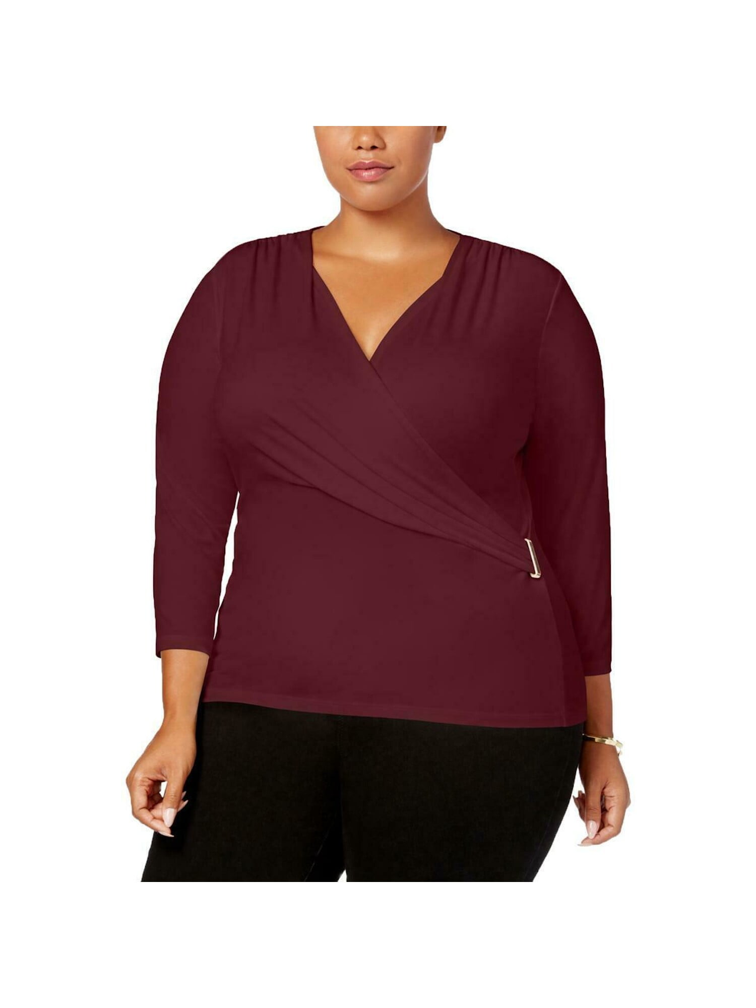 CHARTER CLUB Womens Red Long Sleeve V Neck Wrap Top Plus Size: 2X ...