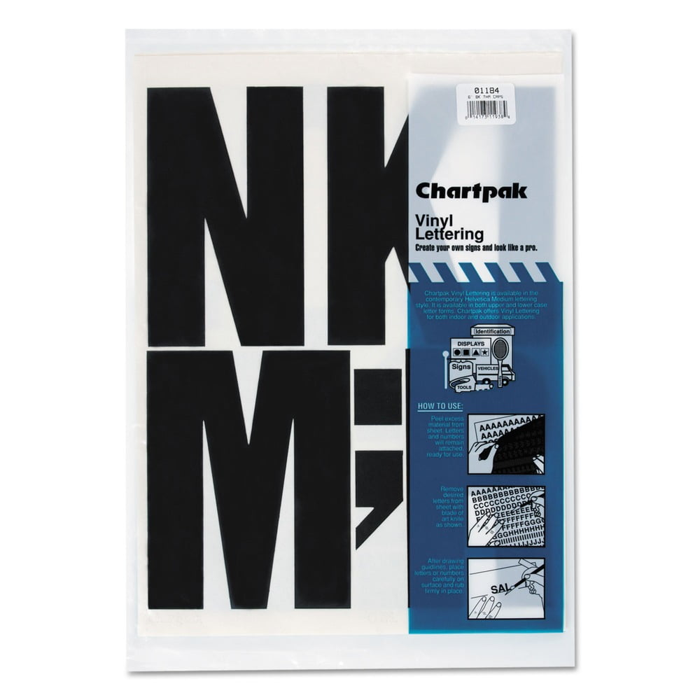 Chartpak Press-On Vinyl Uppercase Letters, Self Adhesive, Black, 6"h ...