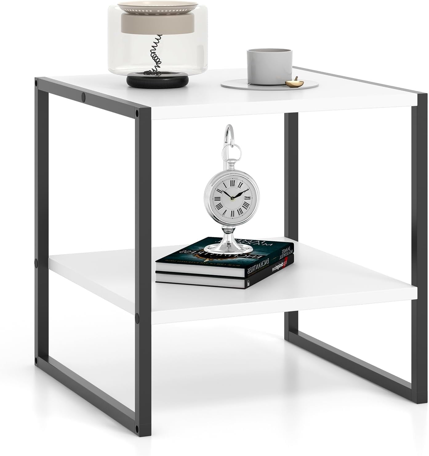 CHAUKY 20 Inch End Table, Modern Square Side Table with Storage Shelf ...