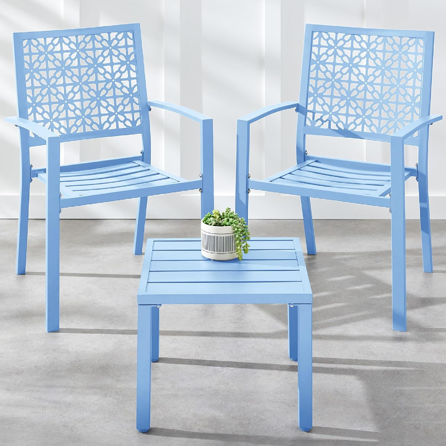 CHAUKY 3-Piece Outdoor Bistro Set, Stackable Modern Steel Furniture for ...