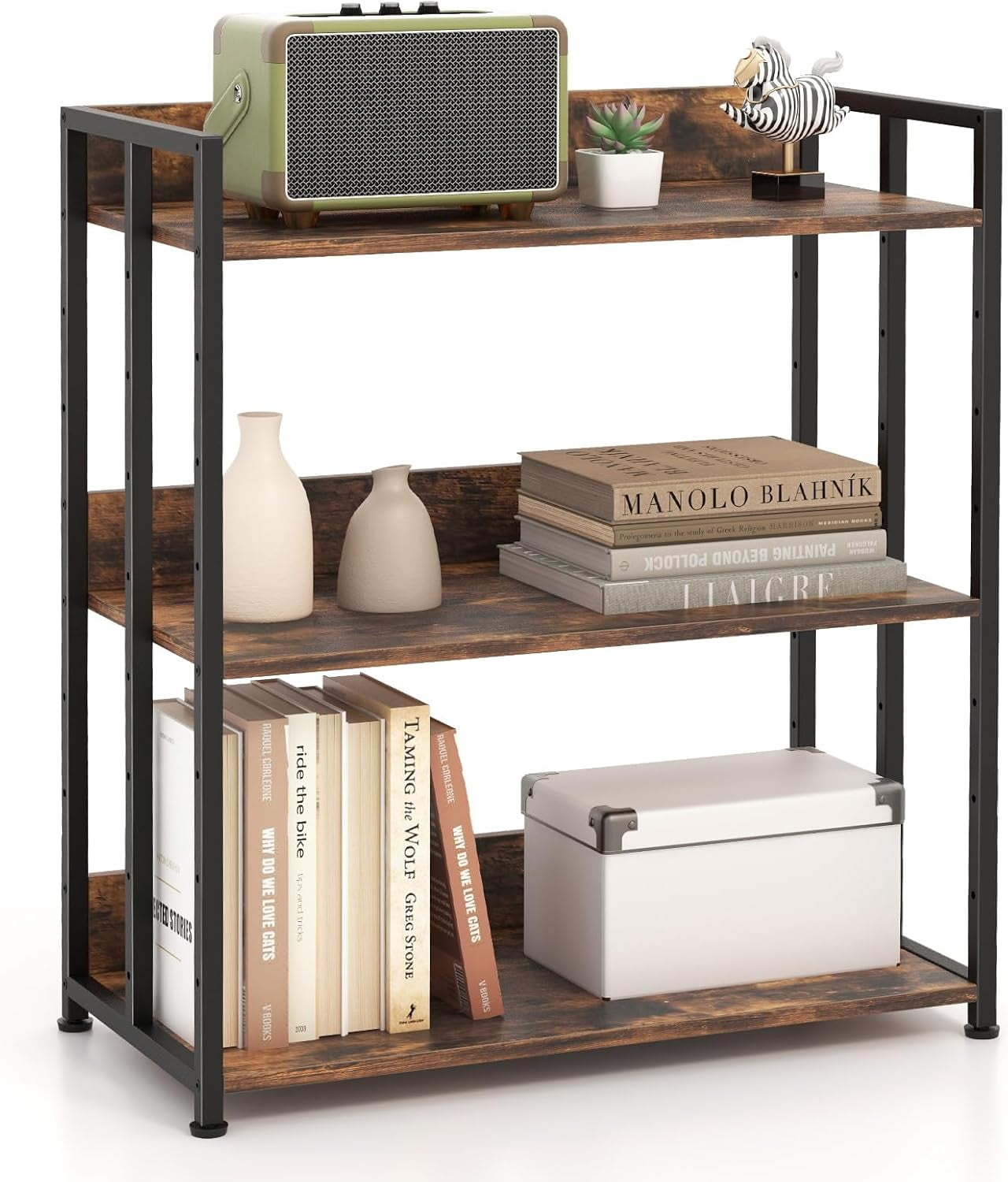CHAUKY 3-Tier Bookshelf, Industrial 32" Tall Small Book Shelf with ...