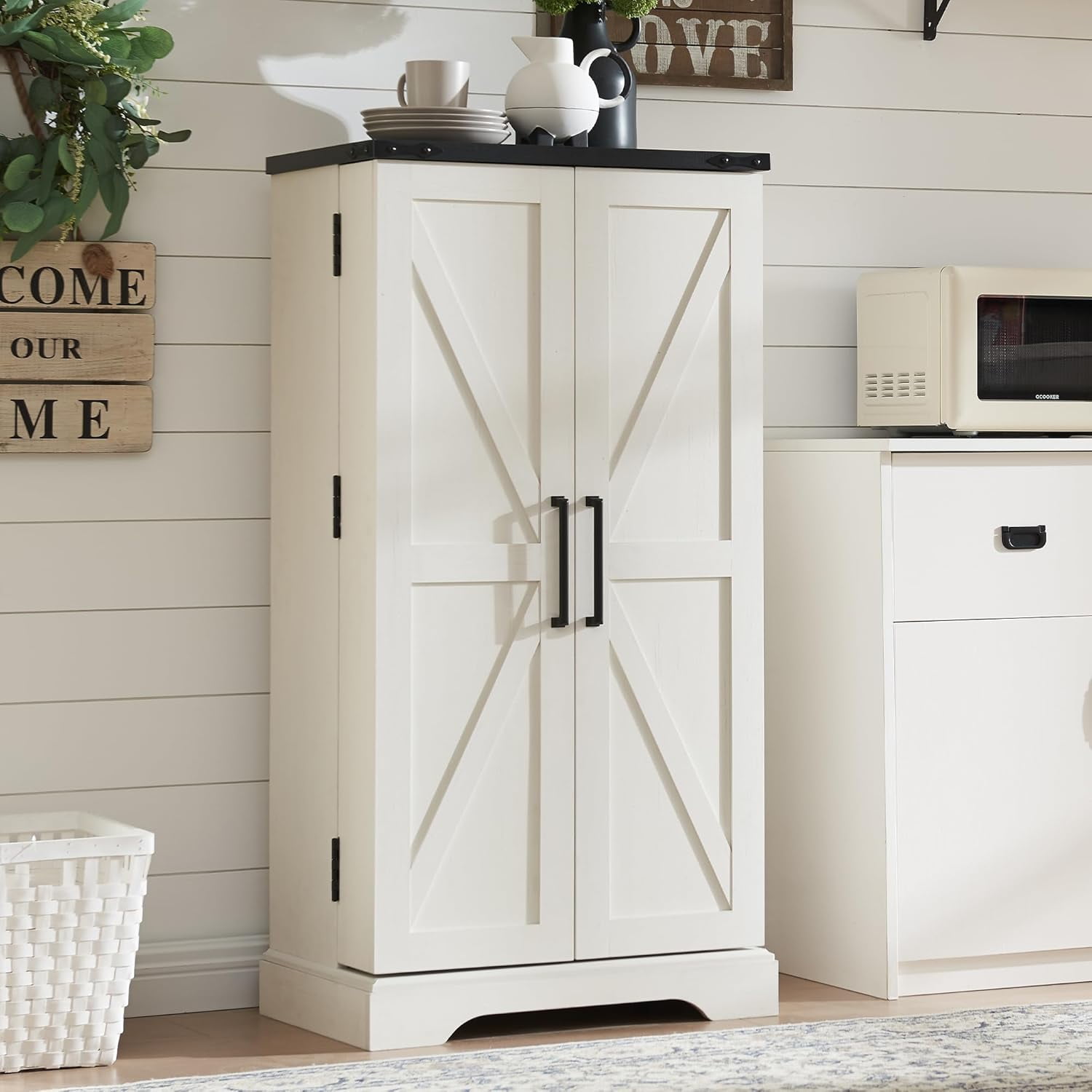 CHAUKY 47" Kitchen Pantry, Farmhouse Storage Cabinet with Barn Doors ...
