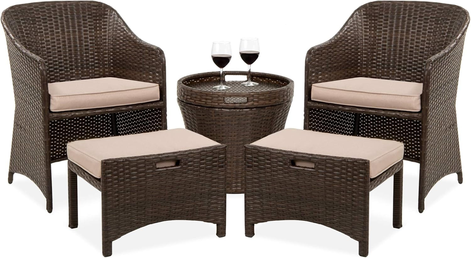 CHAUKY 5-Piece Outdoor Patio Furniture Set, No Assembly Required Wicker Conversation Bistro ...