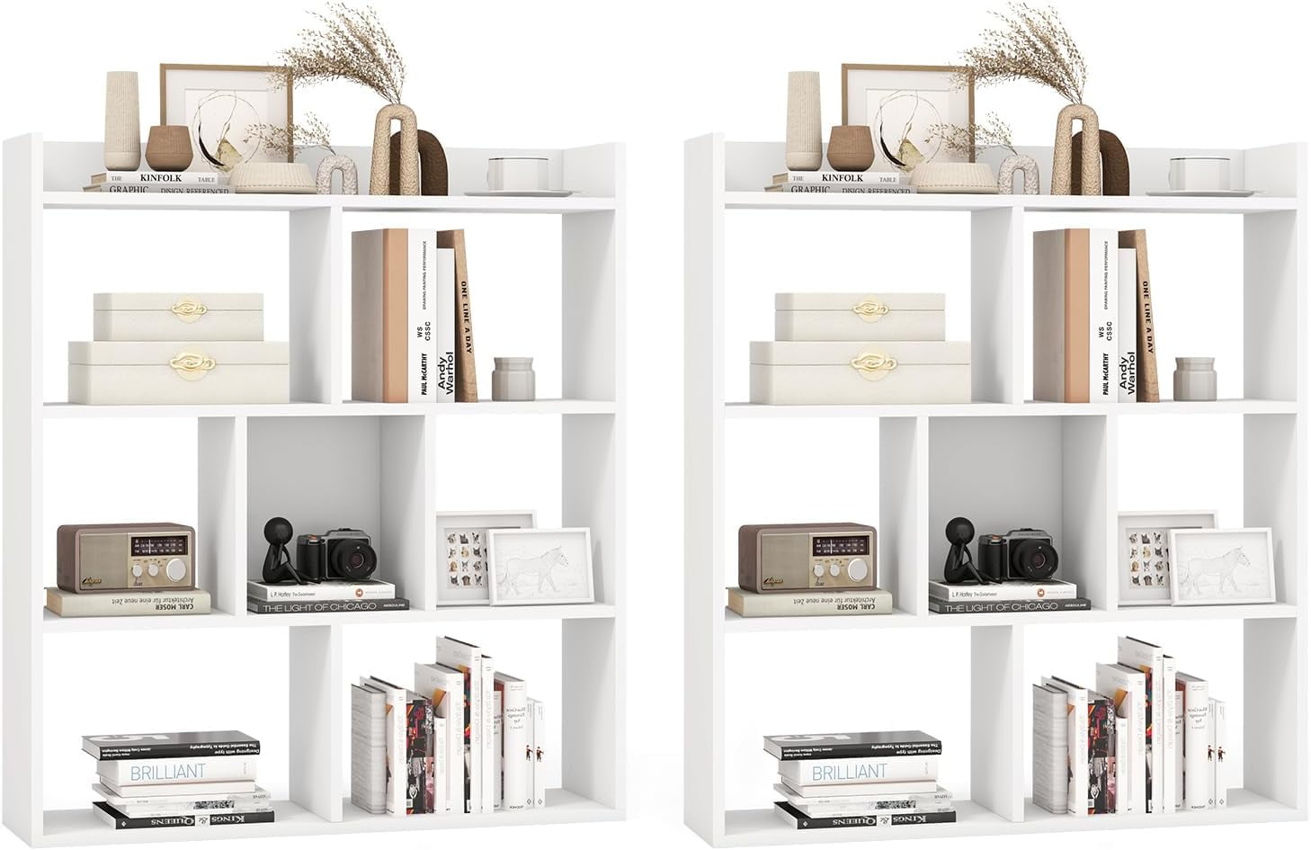 CHAUKY 7 Cube Bookshelf, Free-Standing Wooden Bookcase, 4 Tier Home ...