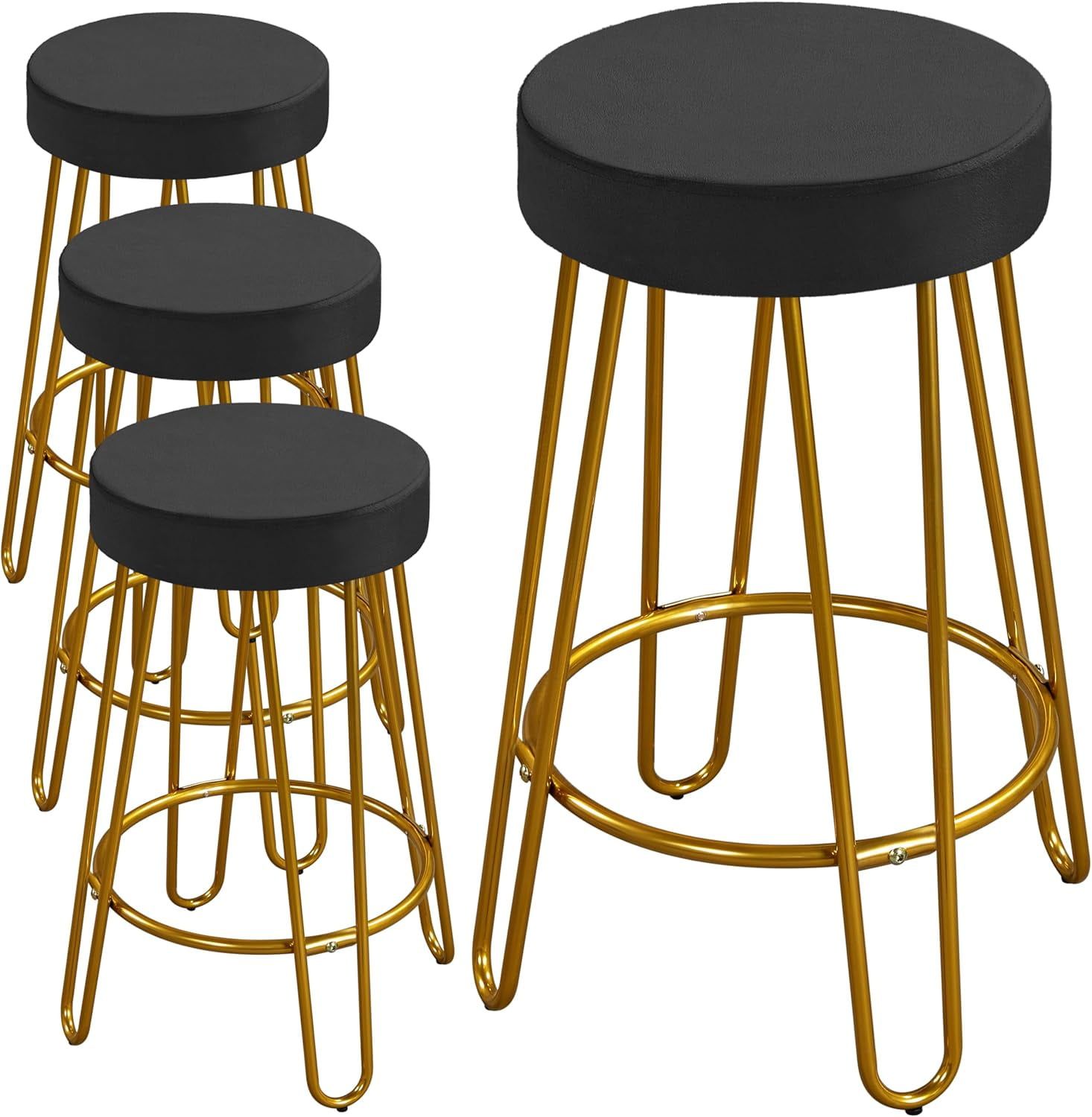 CHAUKY Bar Stools Set of 4, Velvet Round Counter Stools, Backless ...