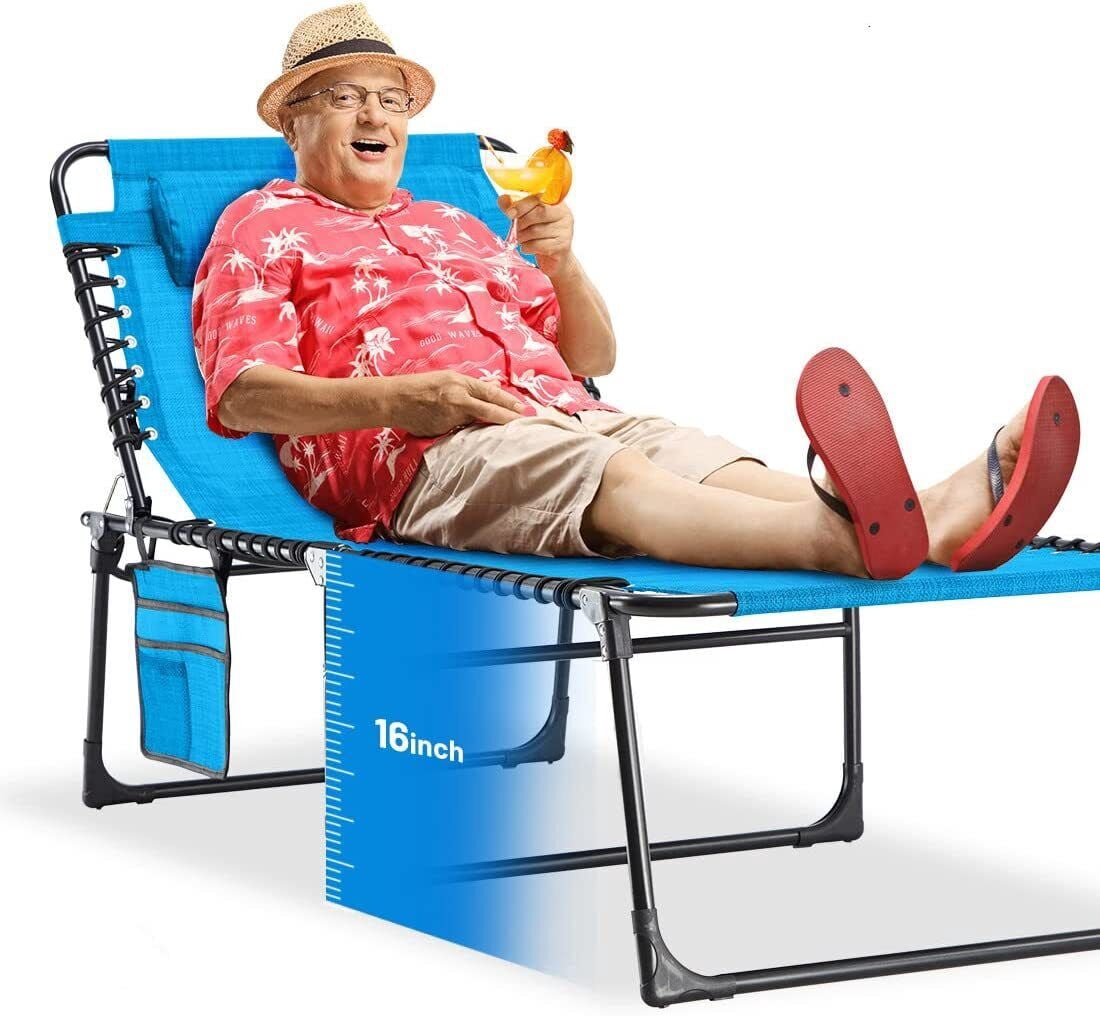 CHAUKY Folding Chaise Lounge Oversize, 16 inch High Portable Sunbathing ...