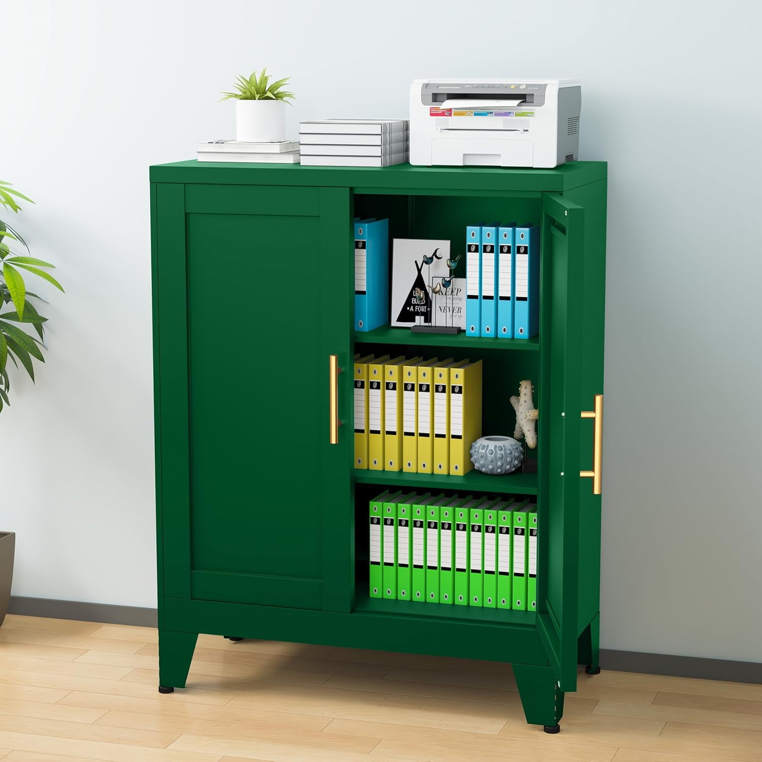 CHAUKY Green Metal Storage Cabinet, 35.83" Steel File Cabinet, Kitchen ...