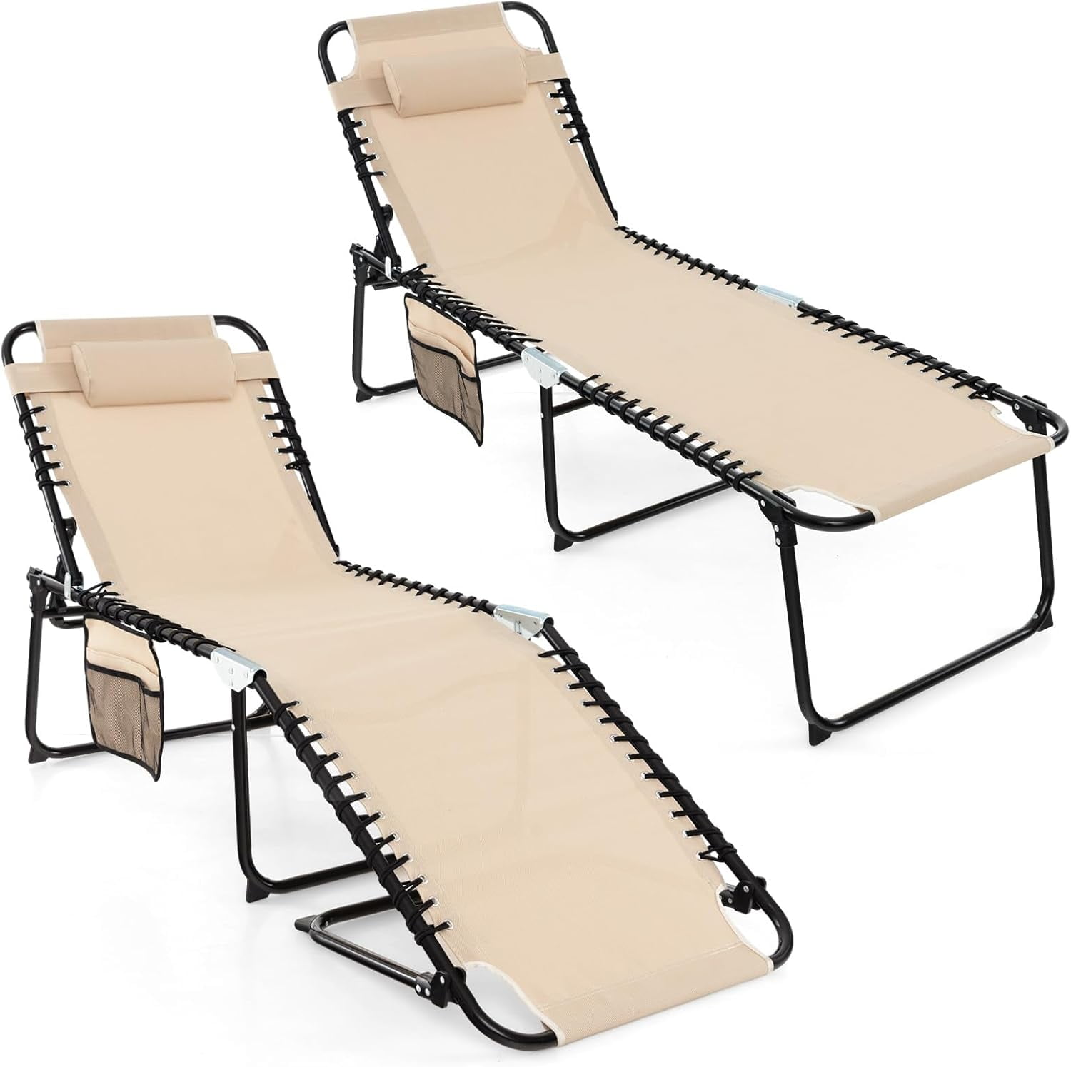 CHAUKY Lounge Chairs for Outside, Extra High Folding Beach Tanning ...