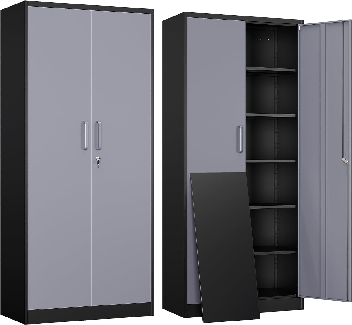 CHAUKY Metal Garage Storage Cabinet with 2 Doors and 5 Adjustable ...