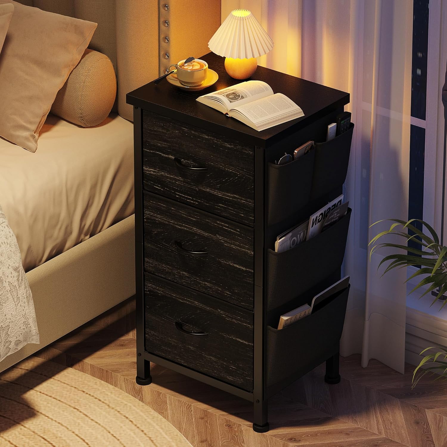CHAUKY Nightstand with 3 Drawers, Night Stand for Bedroom, Bedside ...