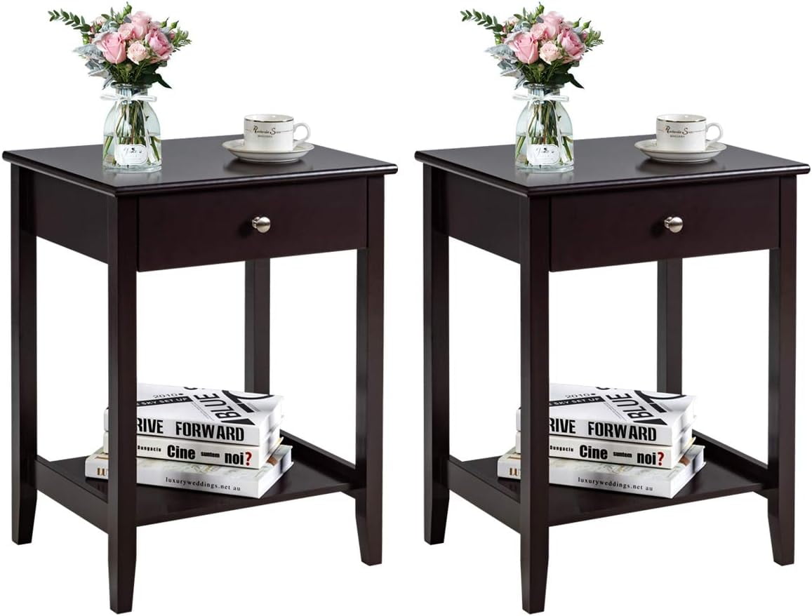 CHAUKY Nightstand Wooden 2-Tier Couch Sofa Side Table with Drawer ...