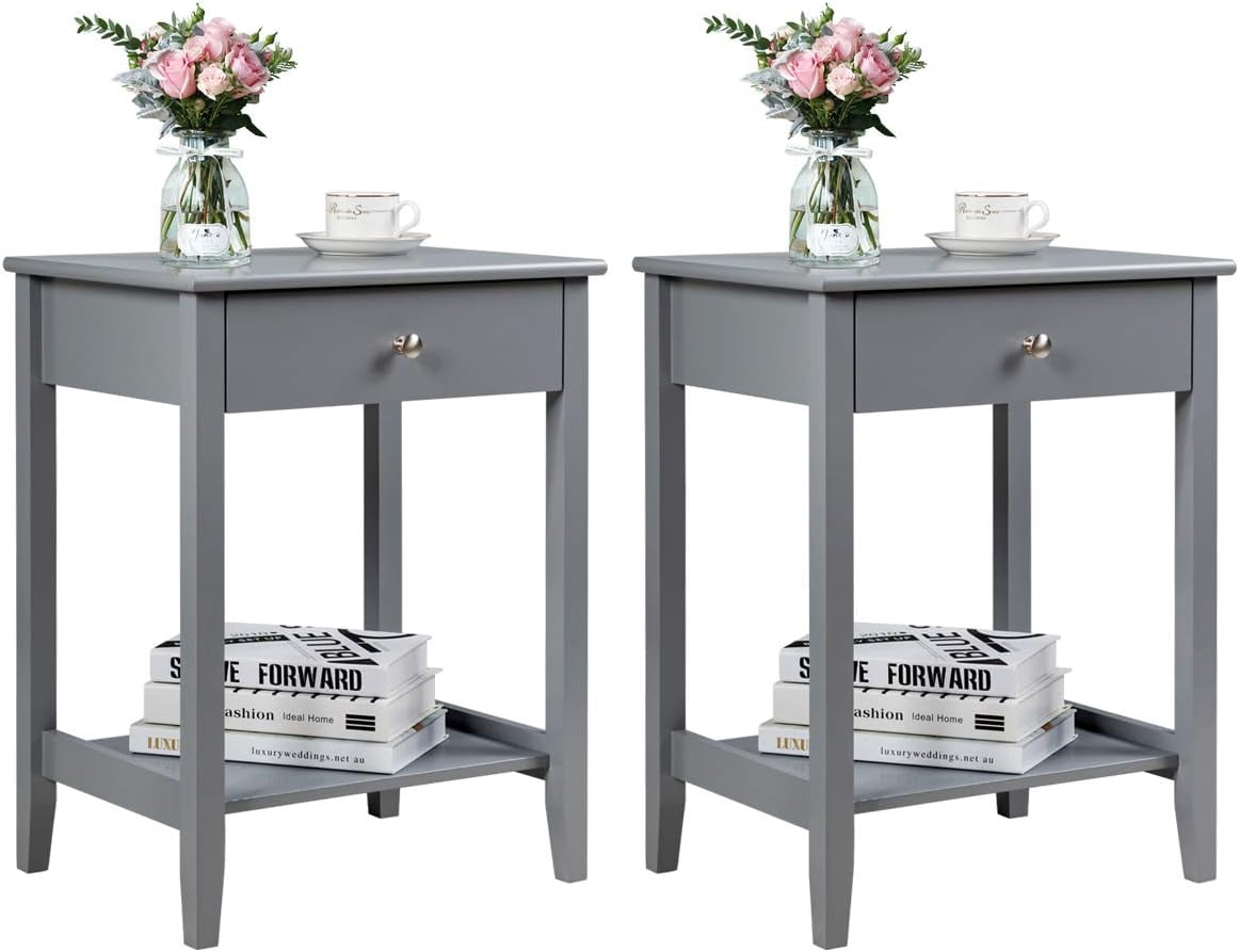 CHAUKY Nightstand Wooden 2-Tier Couch Sofa Side Table with Drawer ...