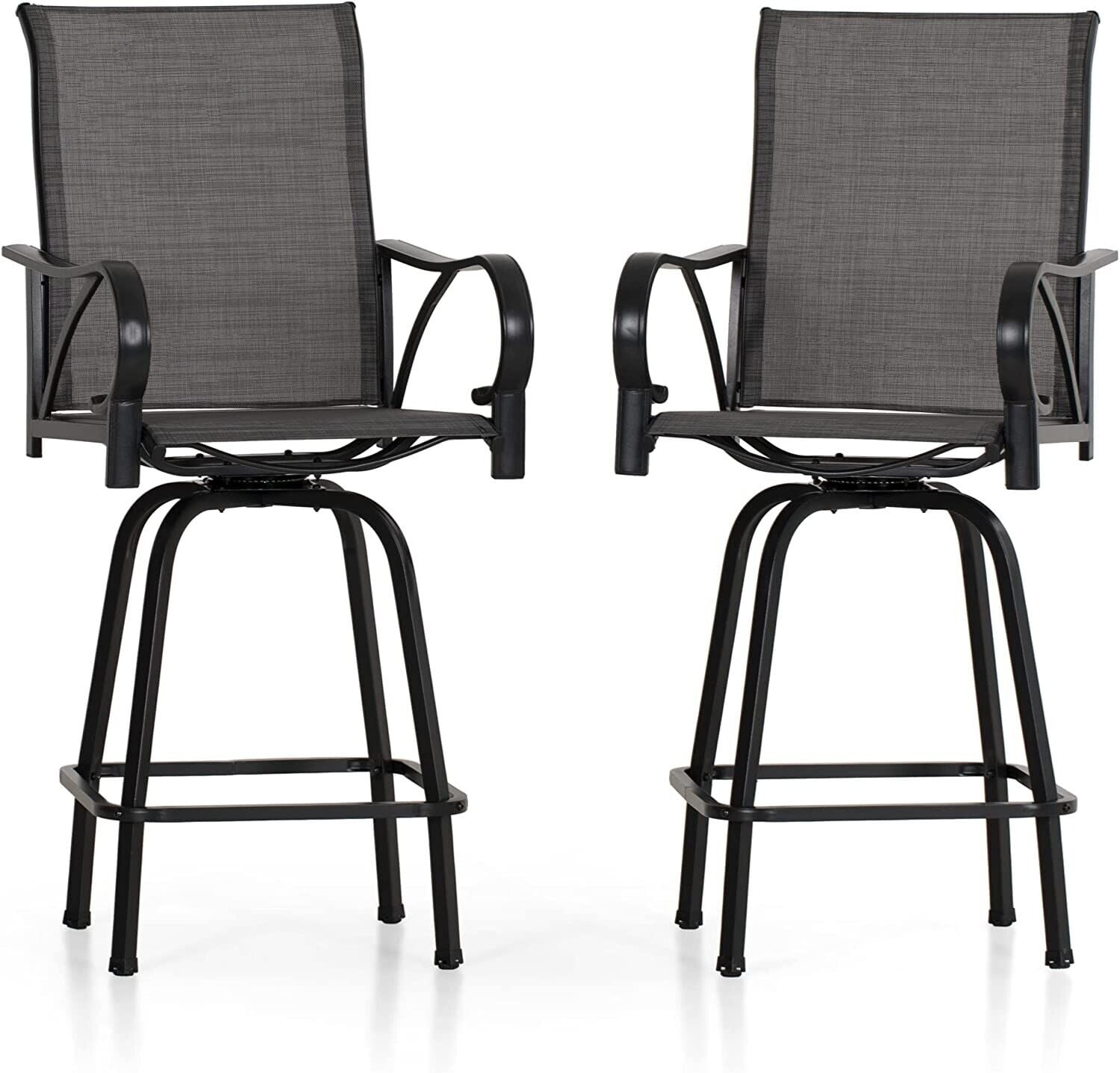 CHAUKY Outdoor Bar Stools Swivel Set of 2, Outdoor Bar Height Tall ...