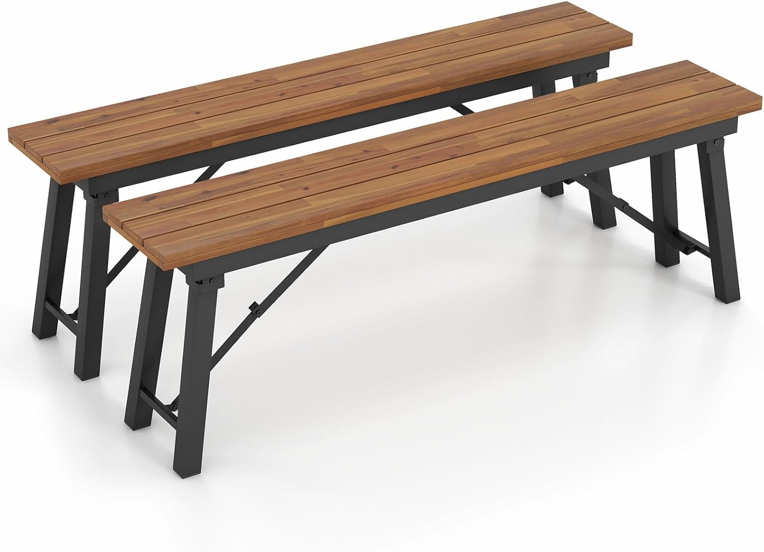 CHAUKY Outdoor Folding Bench Set of 2, 55 Inches Long 2-3 Person Acacia ...