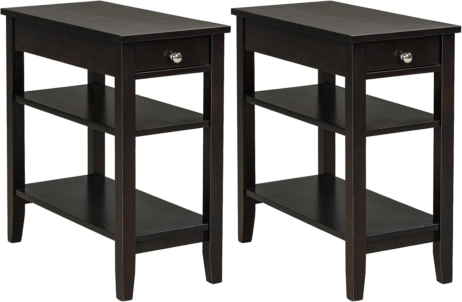 CHAUKY Set of 2 End Table with Drawer, Narrow Side Table with 2-Tier ...