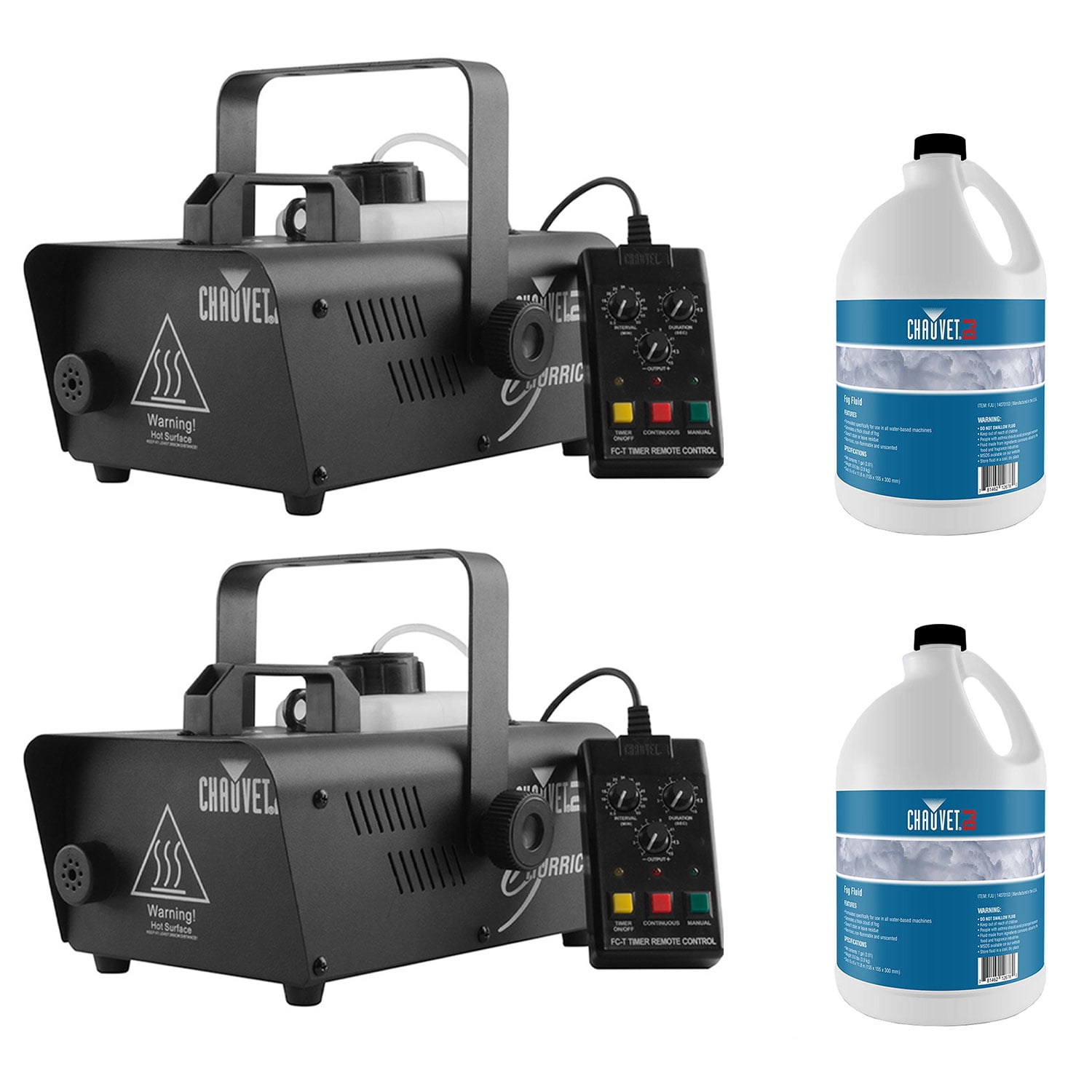 CHAUVET DJ Hurricane 1600 2.4L Fog Machine (2 Pack) + Fog Juice Fluid ...