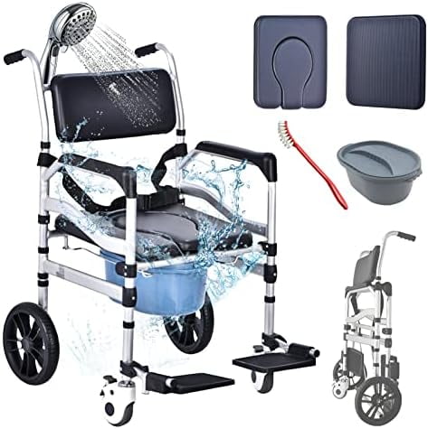 CHAVELLY Shower Chair with Wheels, 3 in 1 Commode, Handicap Toilet ...