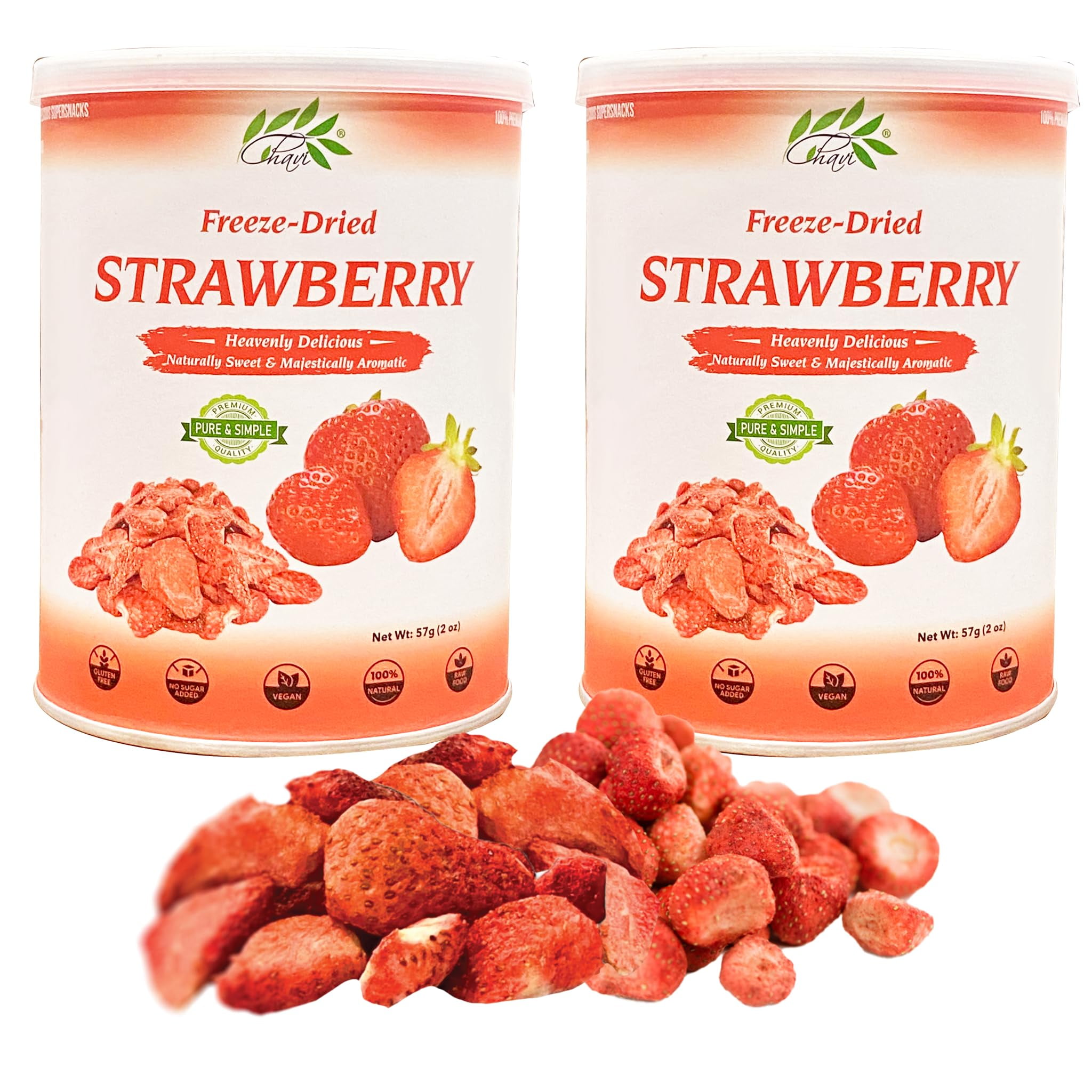 CHAVI Freeze-Dried Strawberry FEV6 - Pack of 2 x 2 oz - Healthy 1 Ingredient Superfood - No ...