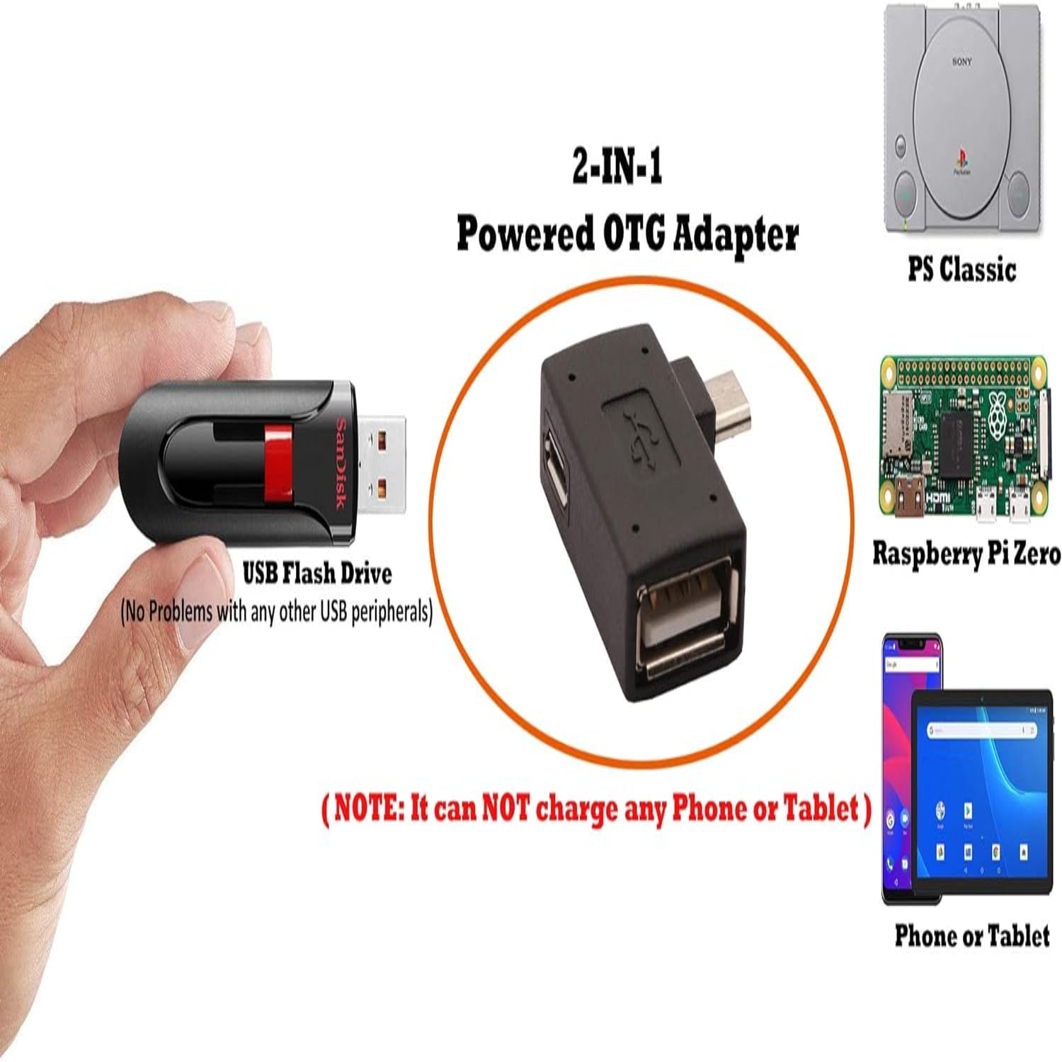 CHAYYAN Enhanced 2-in-1 Left Angled Powered Micro USB OTG Adapter ...
