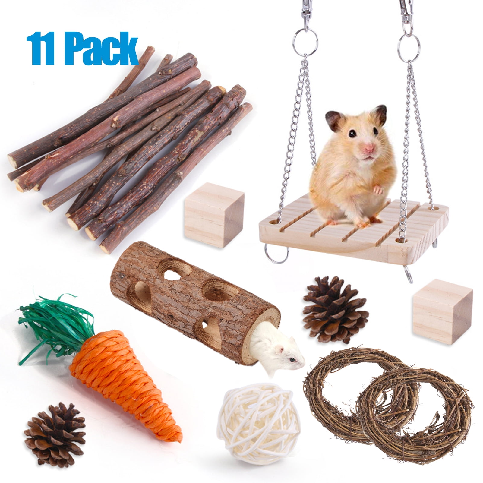 CHBORLESS 11 Pack Hamster Chew Toys Set Small Animal Molar Play Toys ...