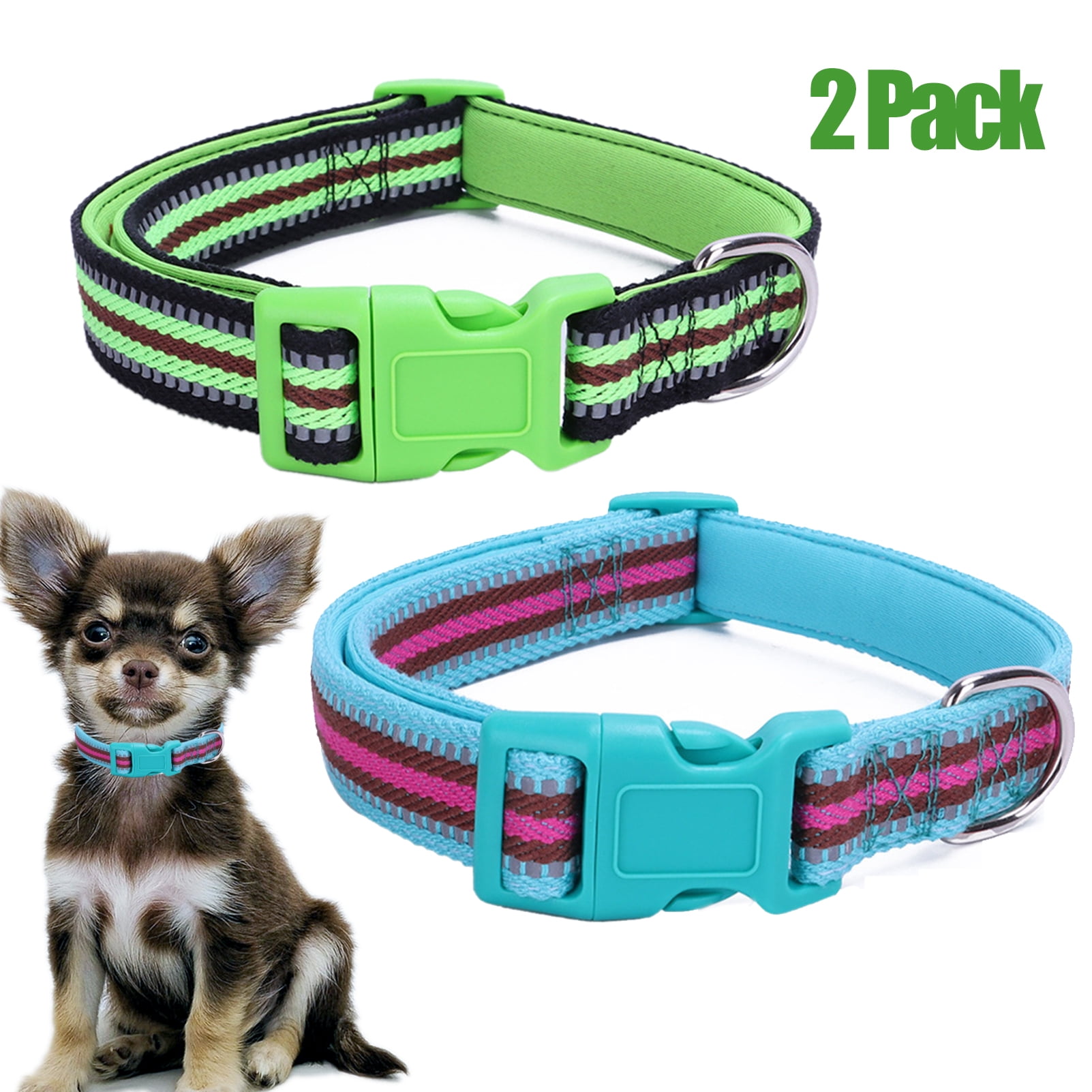 CHBORLESS 2 Pack Reflective Dog Collar Adjustable Nylon Pet Puppy ...