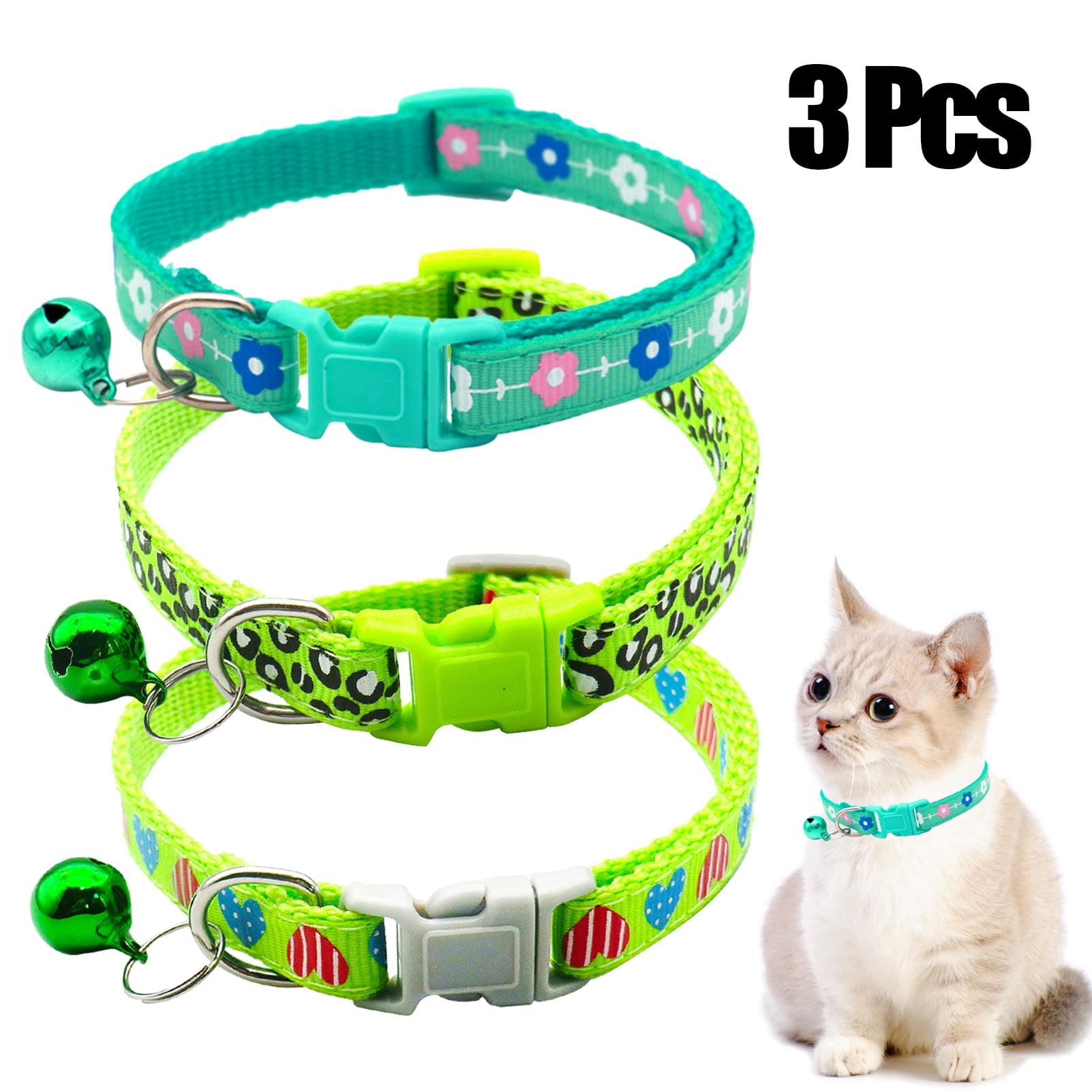CHBORLESS 3 Pcs Nylon Cat Collar with Bell Adjustable Kitten Puppy ...