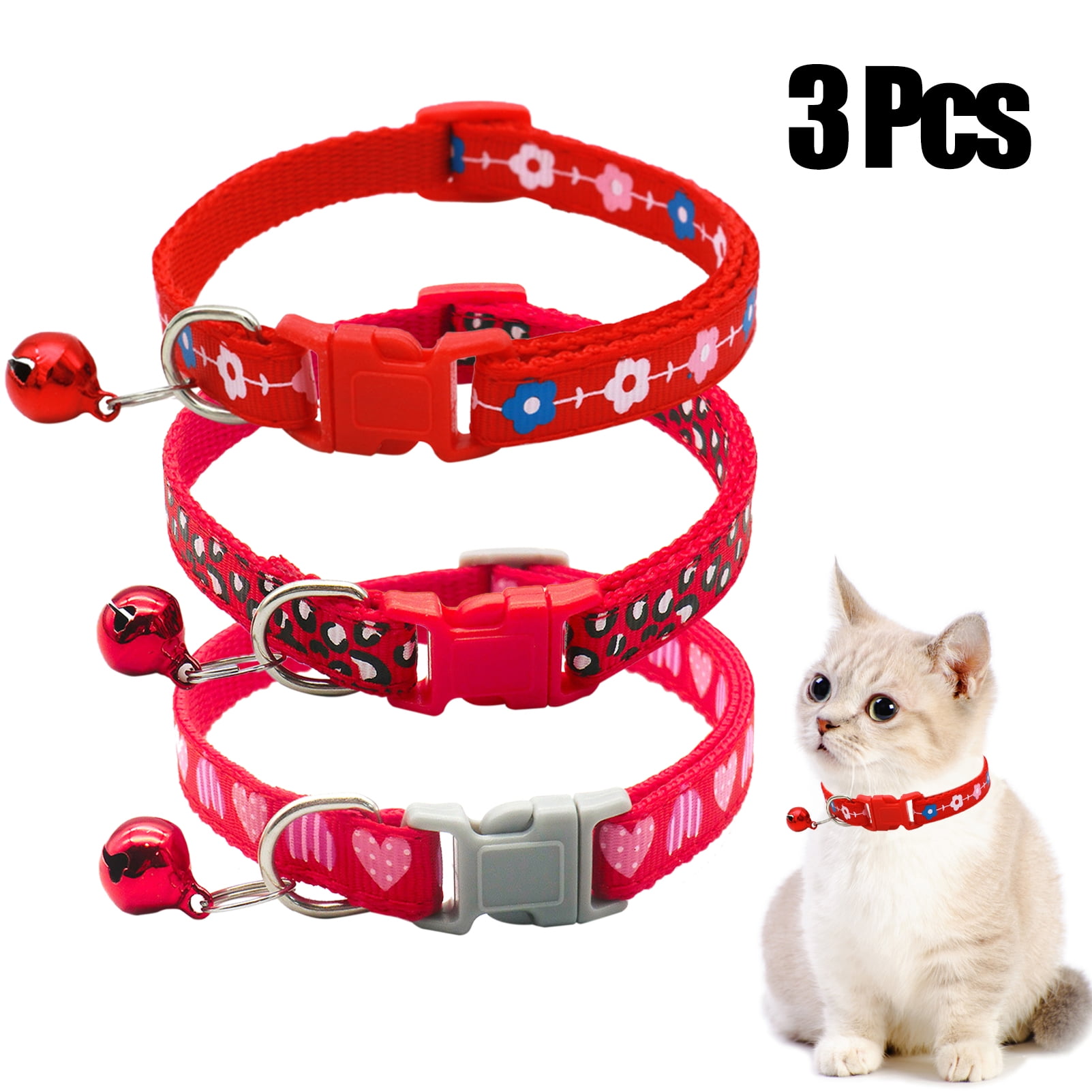 CHBORLESS 3 Pcs Nylon Cat Collar with Bell Adjustable Kitten Puppy ...