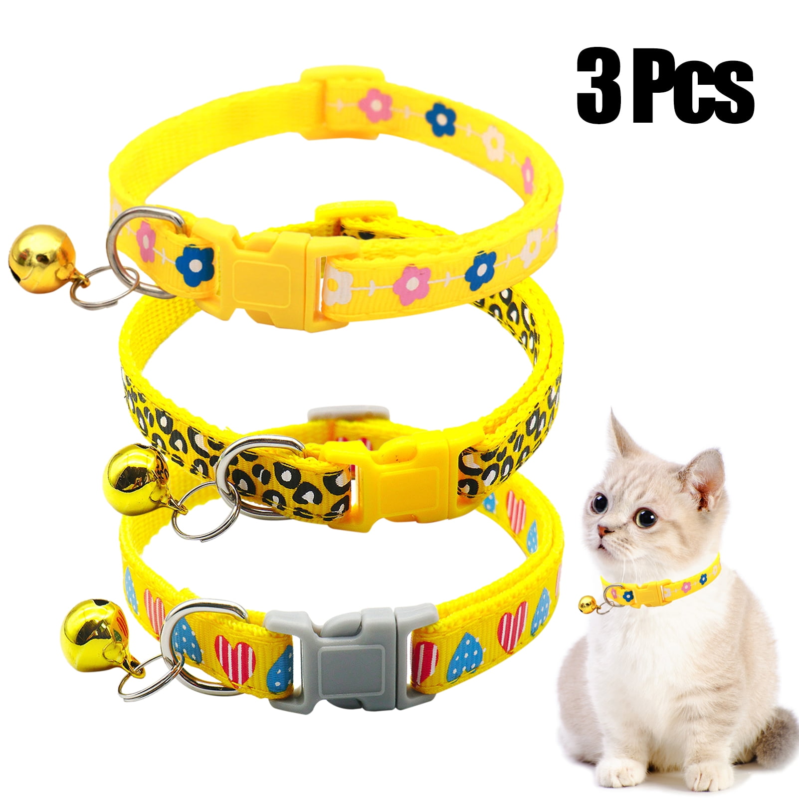 CHBORLESS 3 Pcs Nylon Cat Collar with Bell Adjustable Kitten Puppy ...