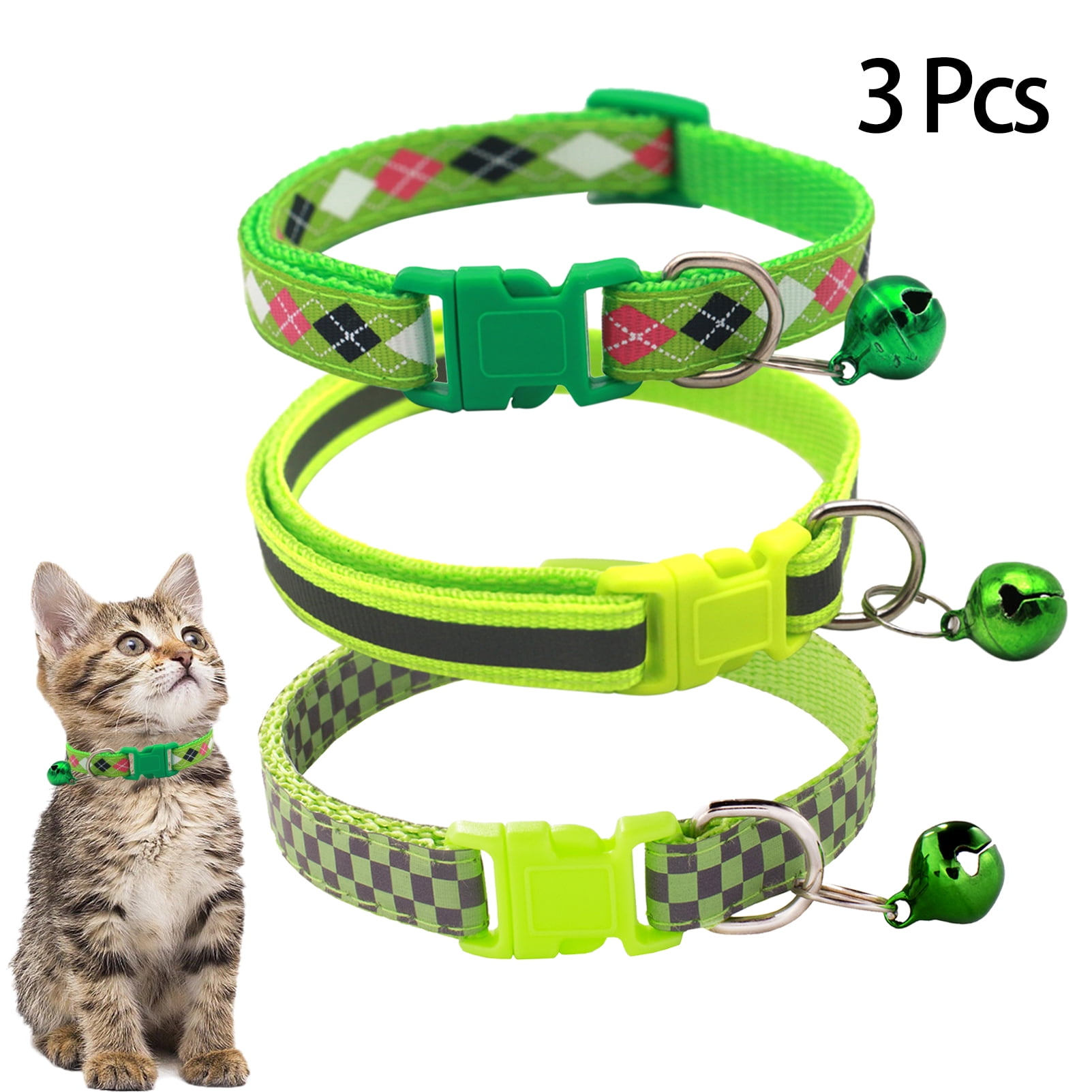 CHBORLESS 3 Pcs Nylon Reflective Cat Collar with Bell Adjustable Kitten ...