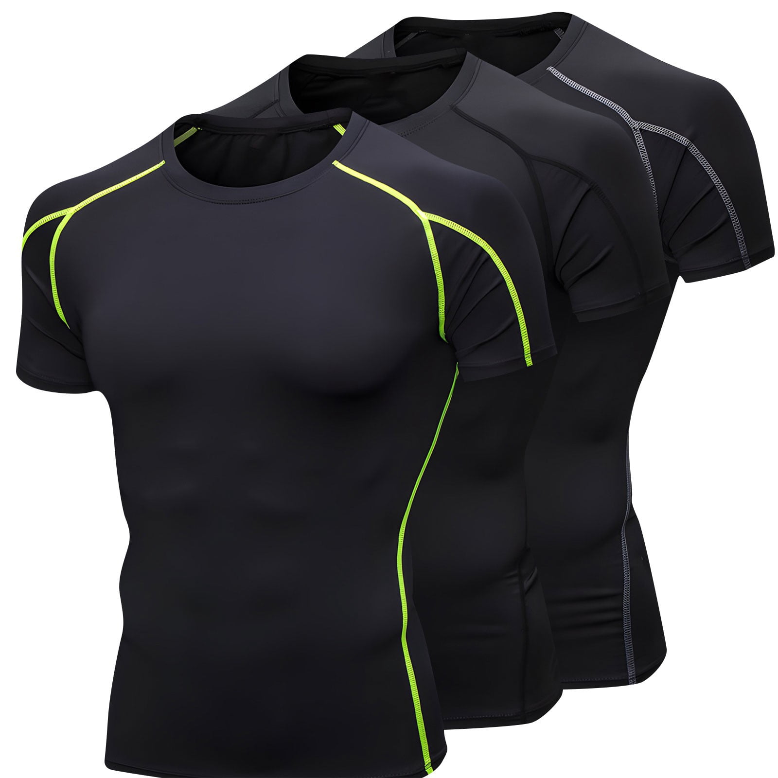 CHCNHAC 3-Pack Compression T Shirts for Men Short Sleeve Workout Shirts ...