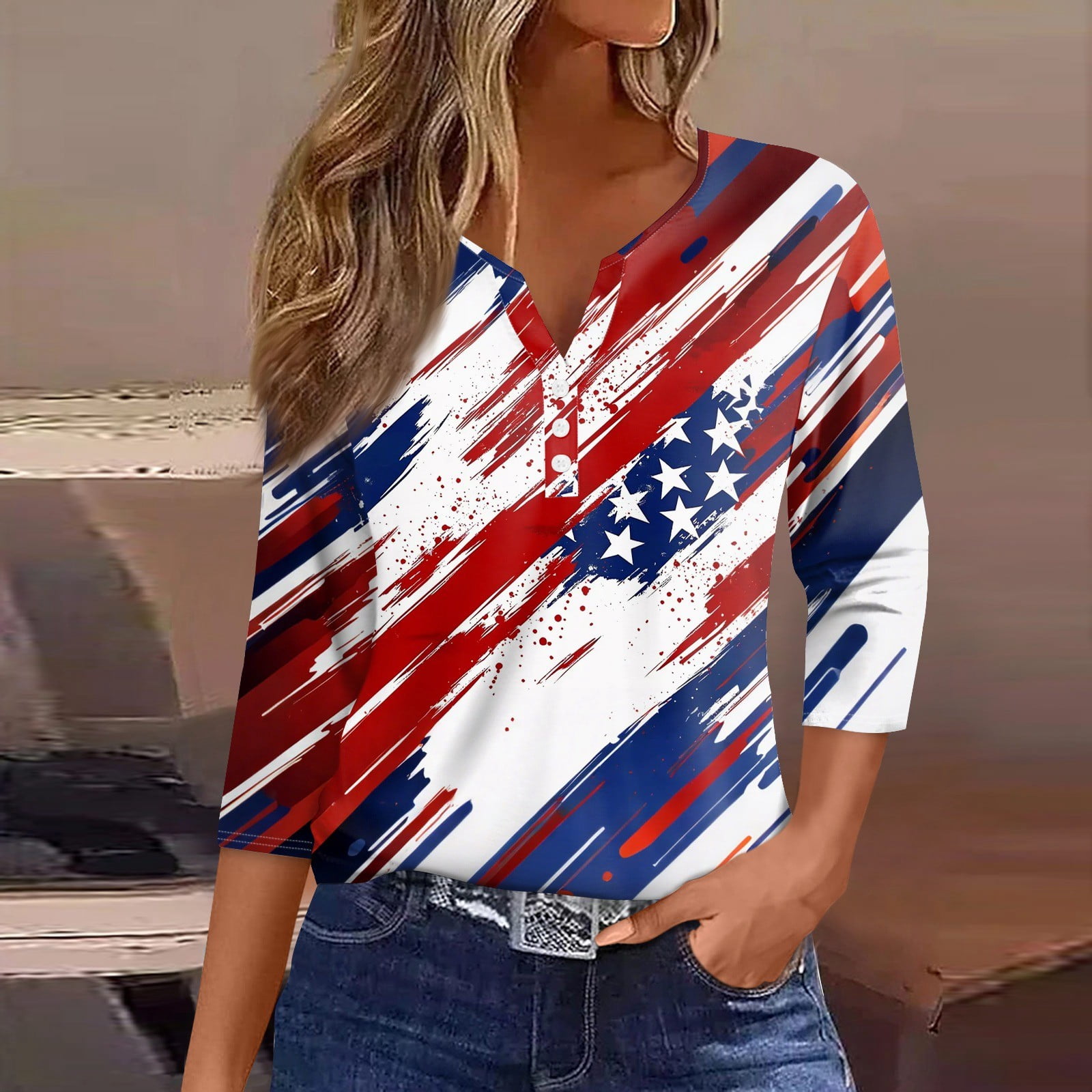 CHCNHAC 4th Of July Shirts for Women Fashion American Flag Star Printed ...