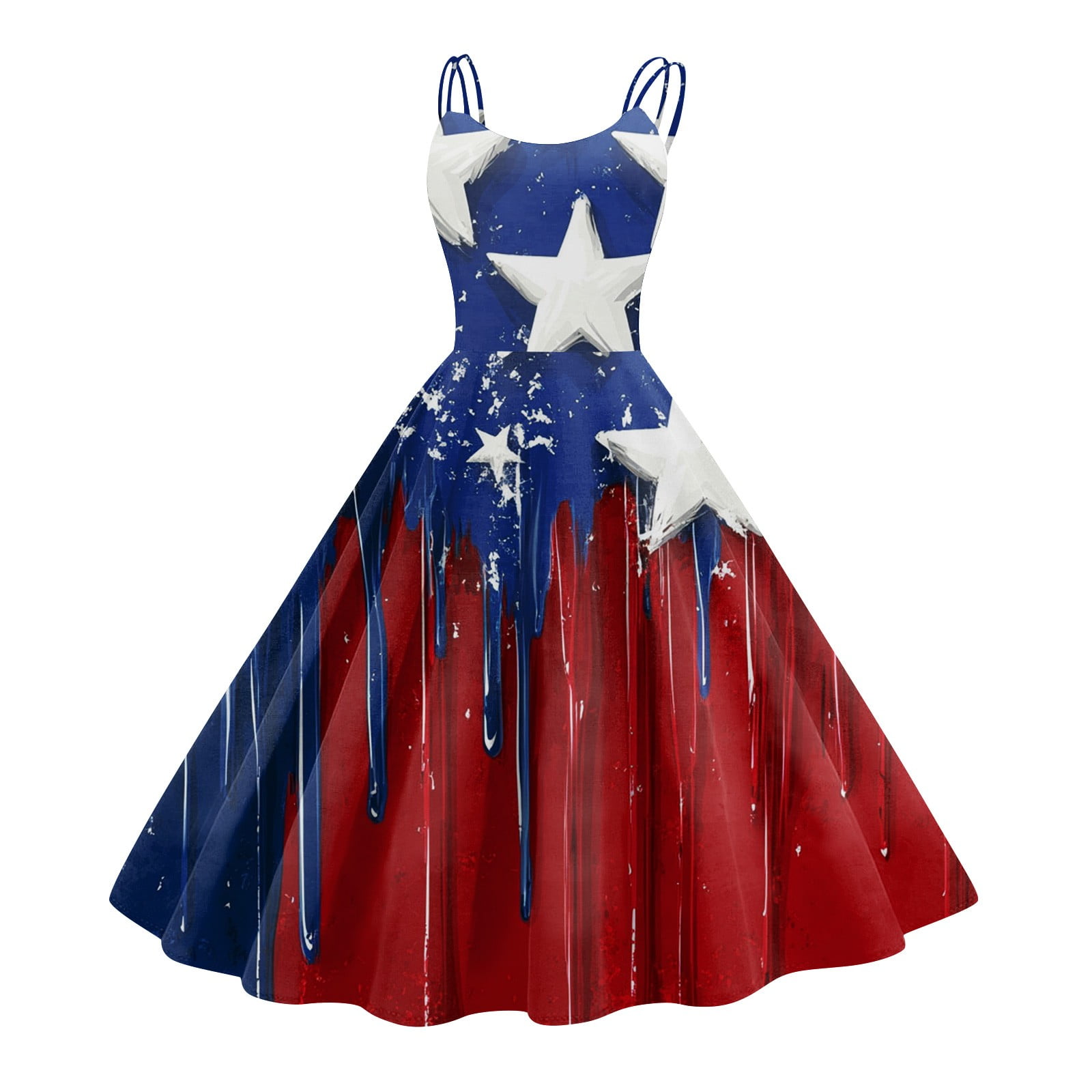 CHCNHAC 4th Of July Hepburn Dress for Women Red White and Blue Graphic ...