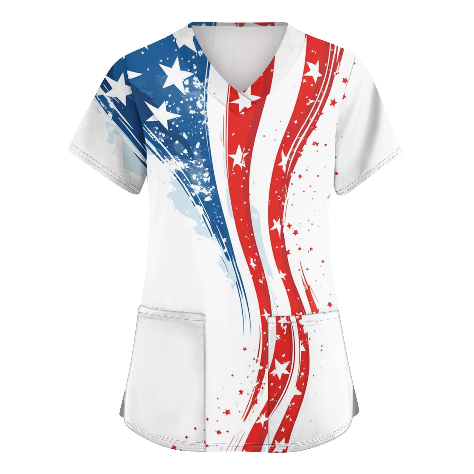 CHCNHAC 4th Of July Scrubs for Women Stars and Stripes Print Nurse ...