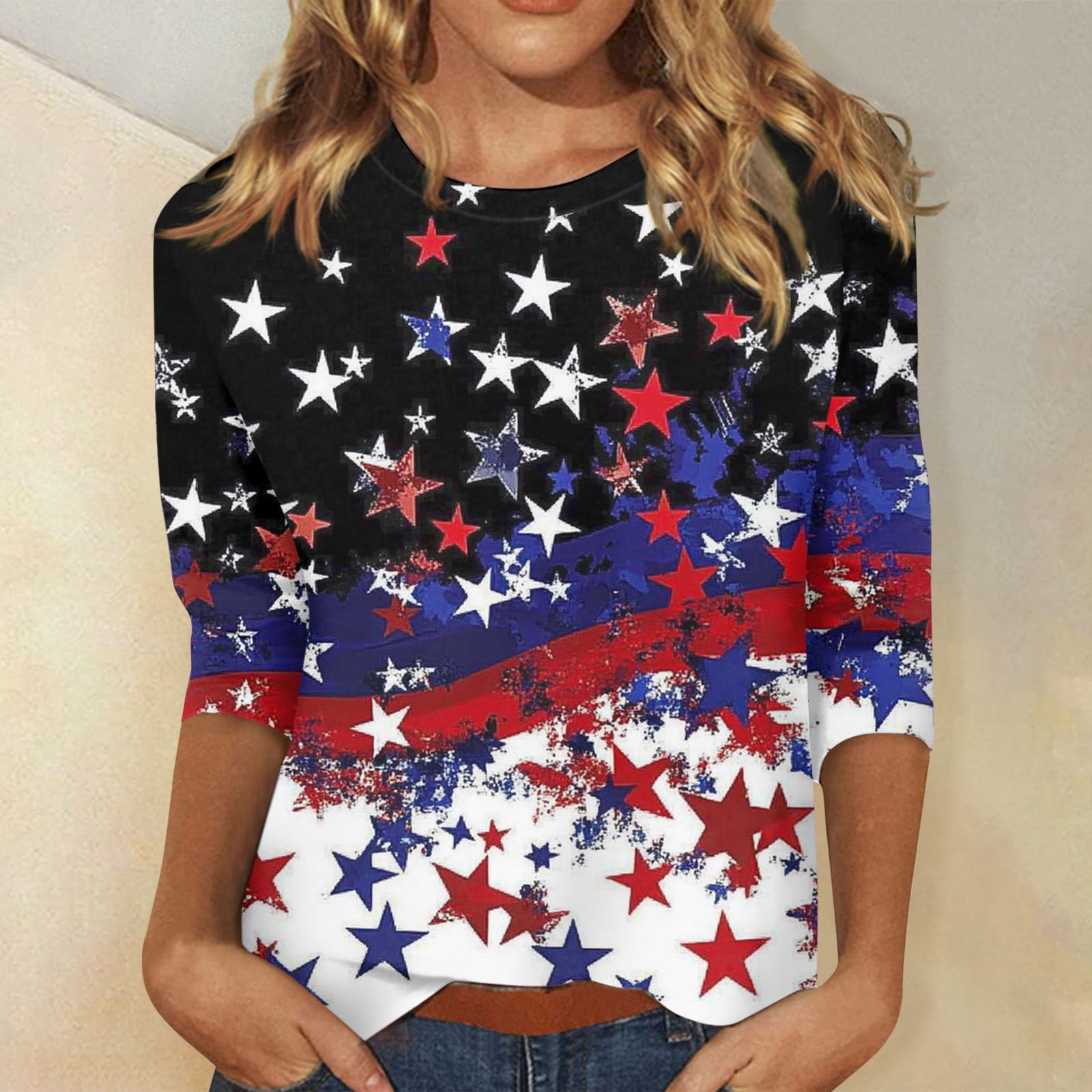 CHCNHAC 4th Of July Womens 3/4 Sleeve Tops Red White and Blue Graphic ...