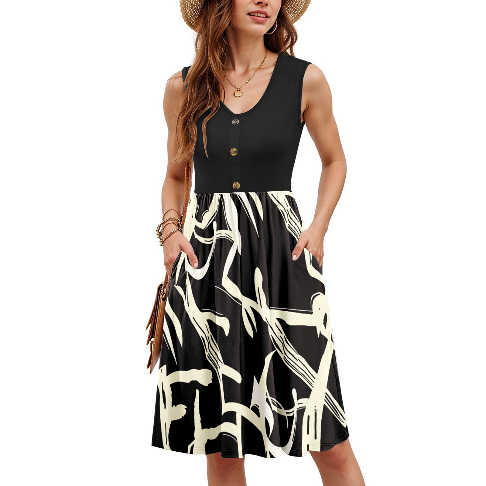 CHCNHAC A Line Dresses For Women Floral Modest Dresses Cute V Neck ...